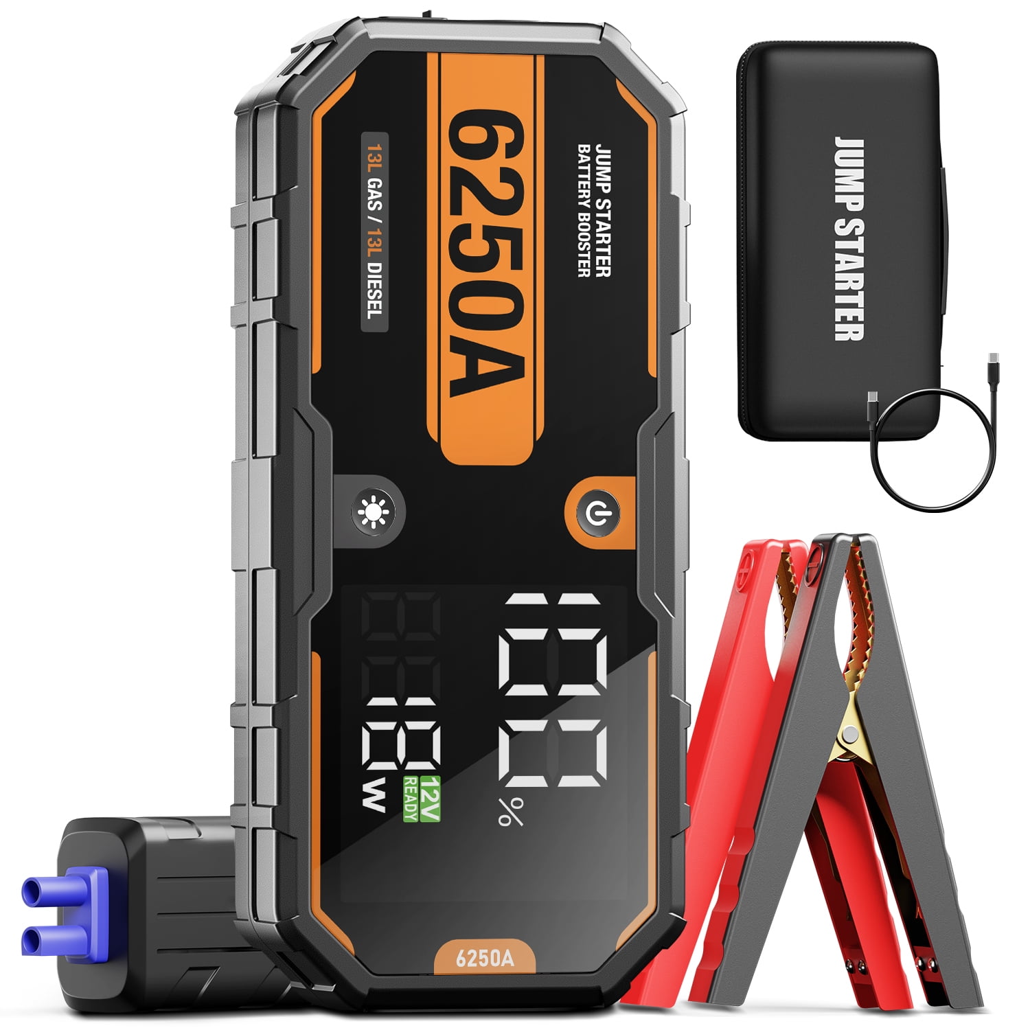 Car 6250A 30000mAh Portable 12V Jump Starter Power Bank 12V Auto ...