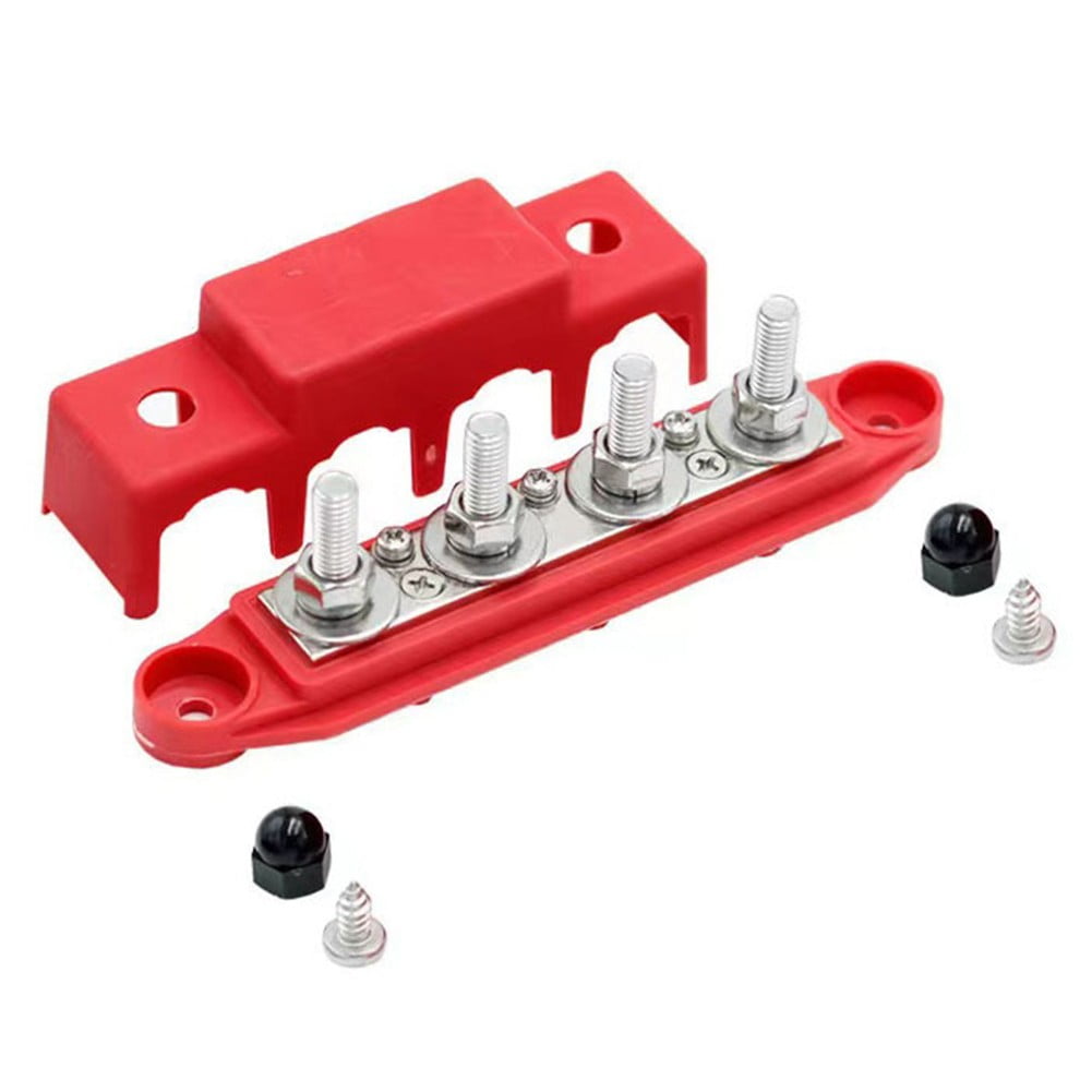 Car Accessories 12V 250A 4 Post Busbar Bus Bar Power Distribution Block W/ Cover 5/16" Red M8 ...