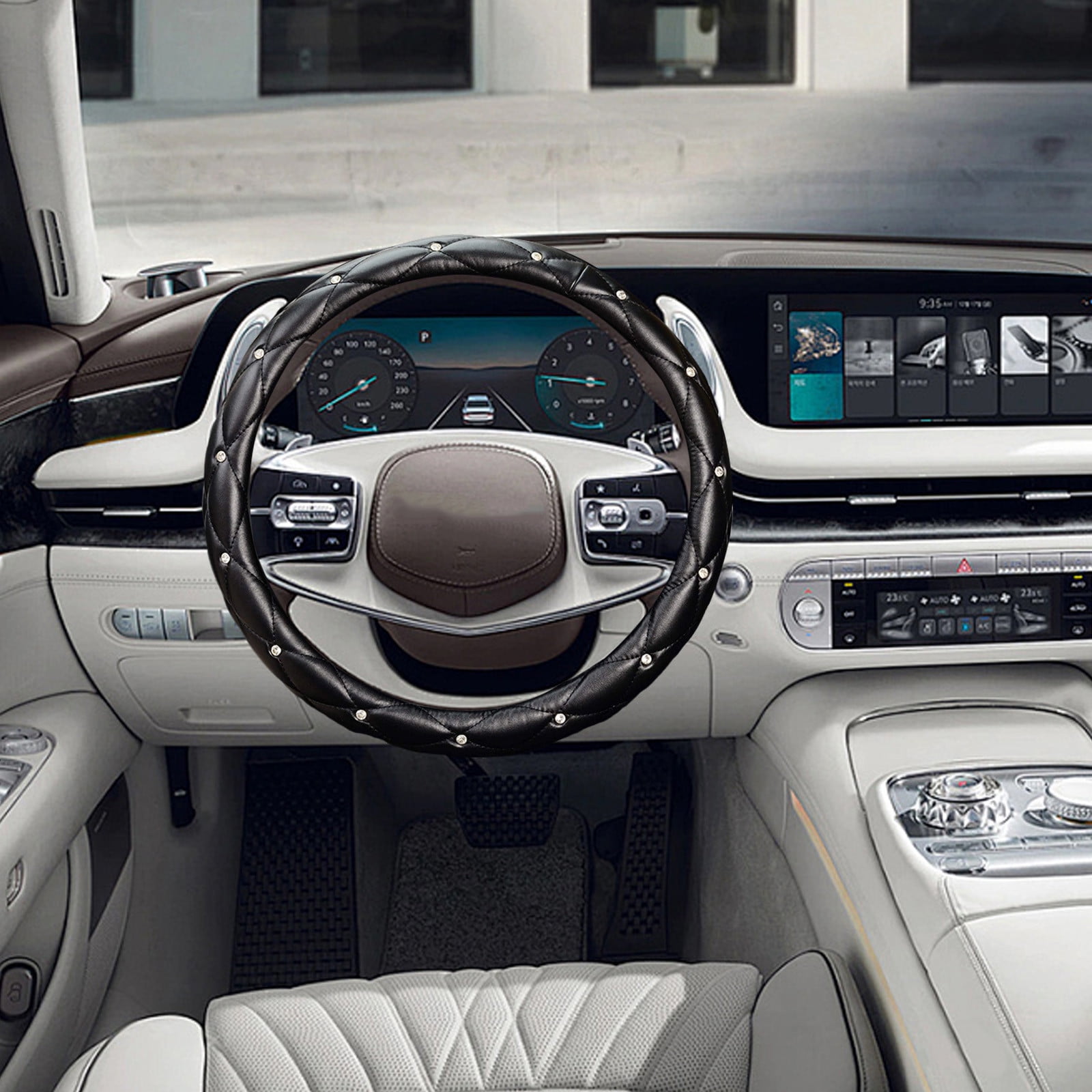 Car Accessories, Studded Car Steering Wheel Cover Leather Float Handle ...