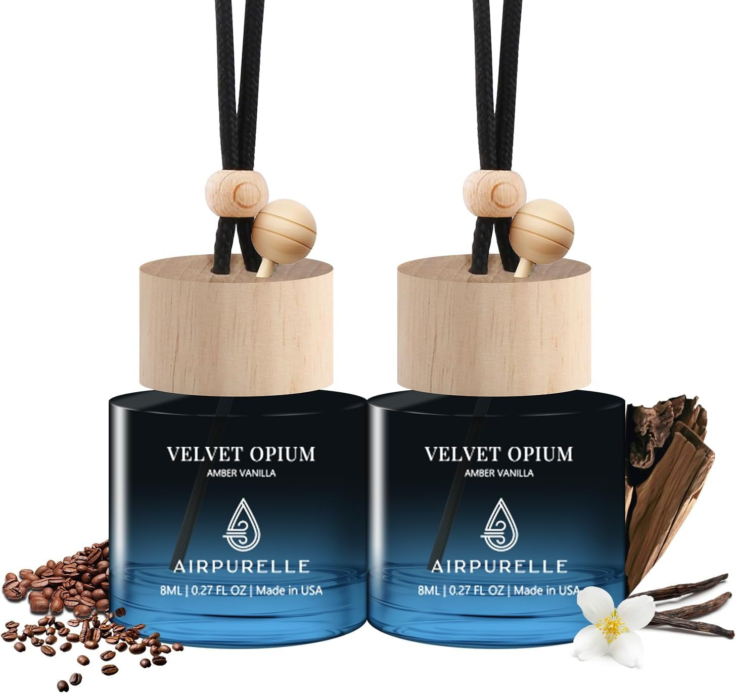 Car Air Freshener Hanging 2 Pack Diffuser - Amber Vanilla Fragrance Oil Air Diffuser for Car, 45 ...