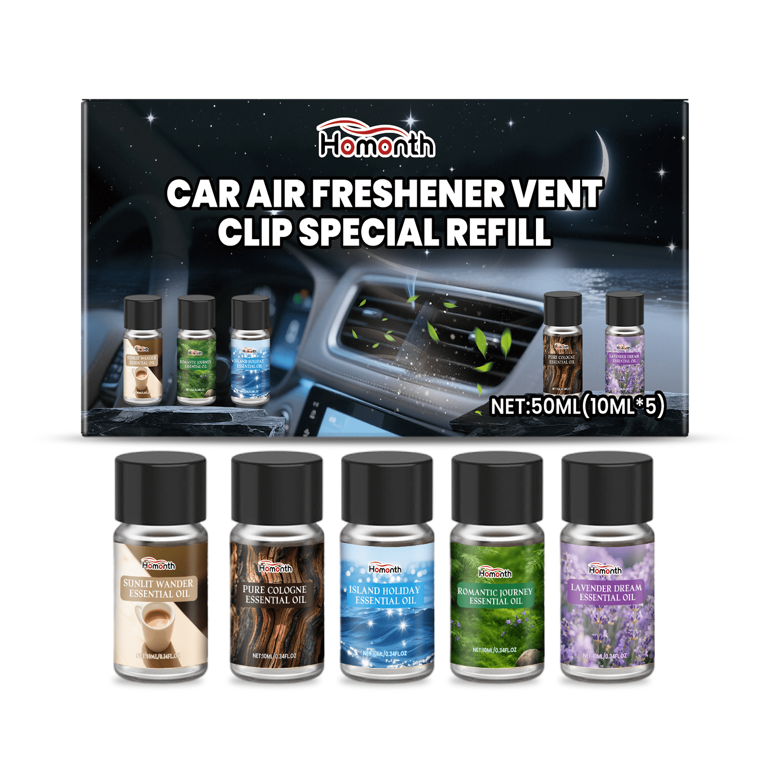 Car Air Freshener Set - Long Lasting Vent Clip & Spray Kit, Natural ...