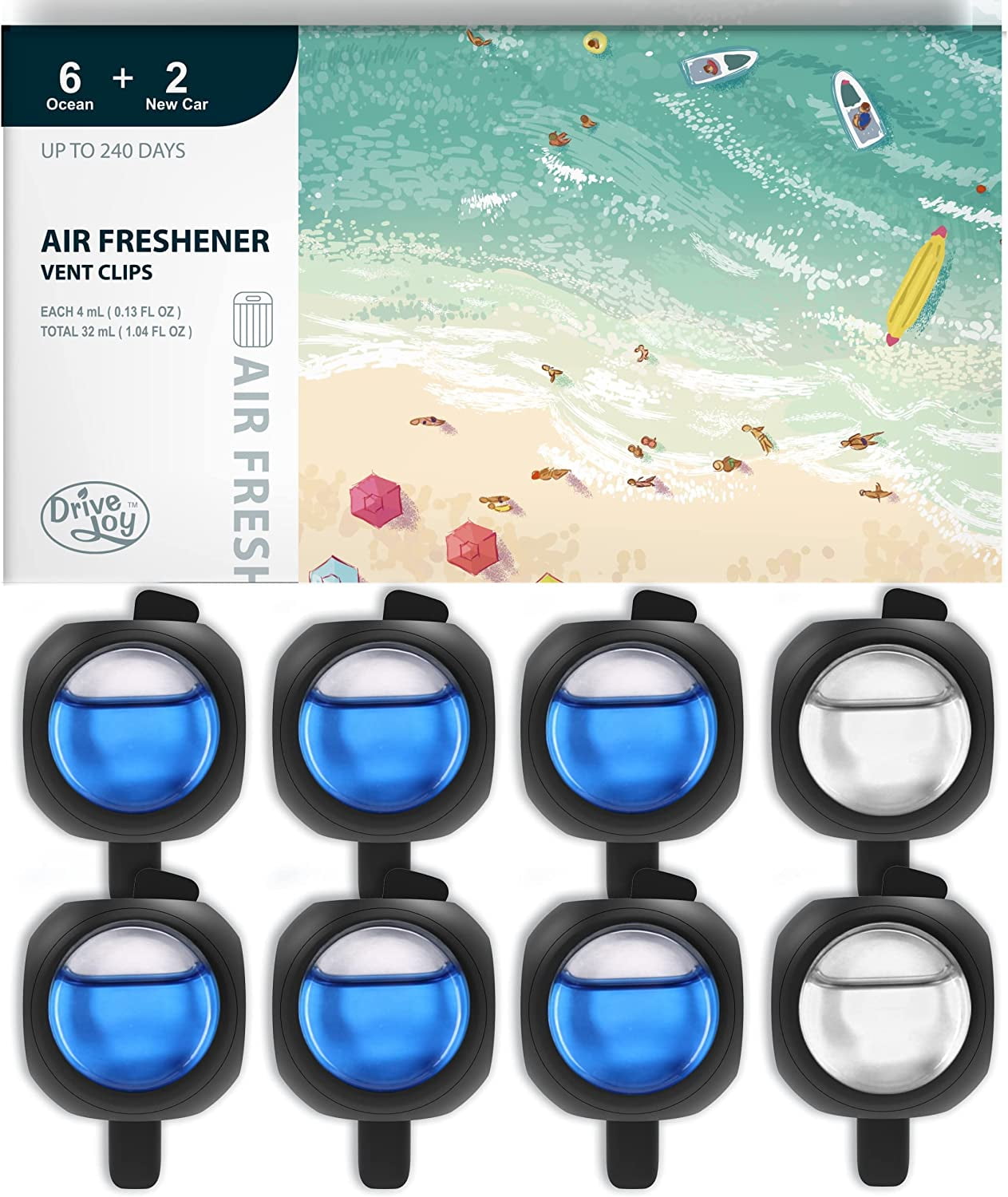 Car Air Freshener Vent Clips, 8 PK, 6 Ocean, 2 New Car Scent, Long ...