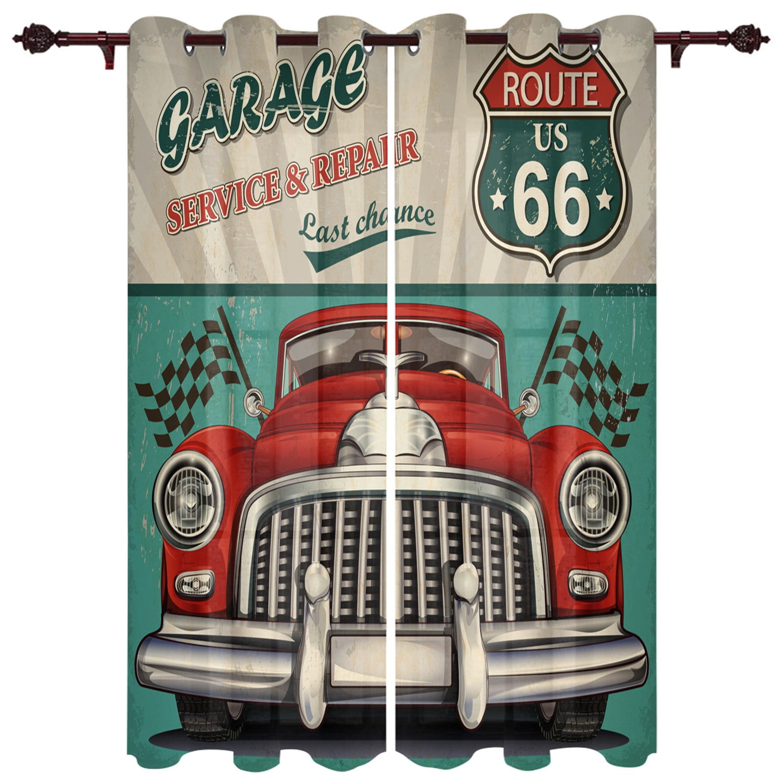 Car America Travel Retro Kitchen Curtain Kids Bedroom Living Room ...