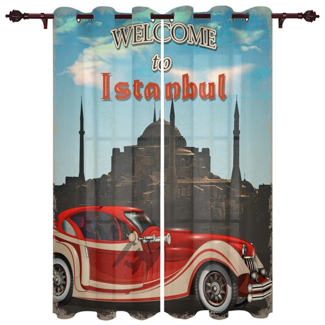 Car America Travel Retro Kitchen Curtain Kids Bedroom Living Room ...