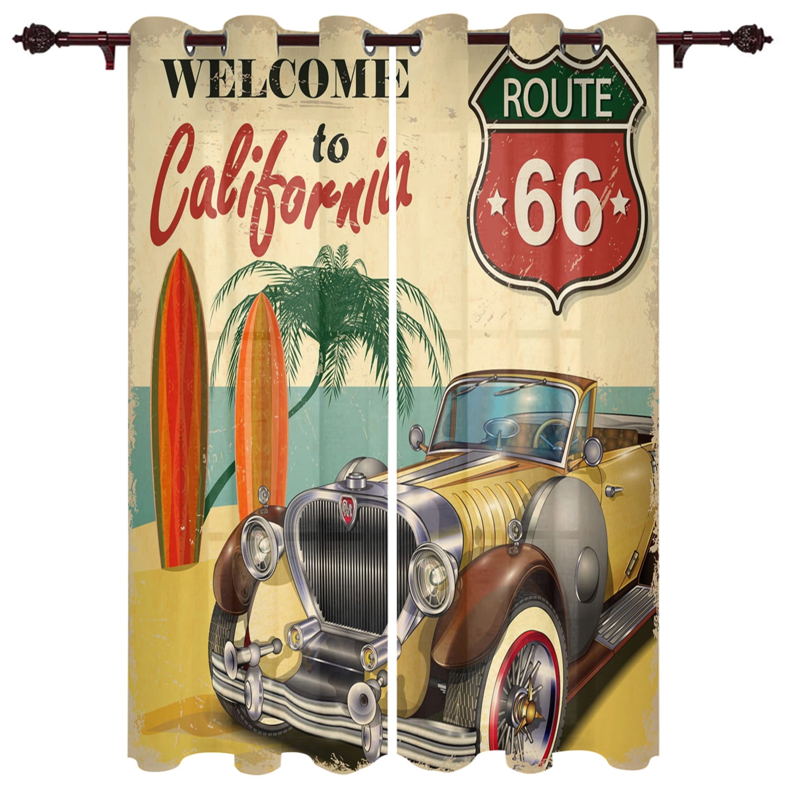 Car America Travel Retro Kitchen Curtain Kids Bedroom Living Room ...