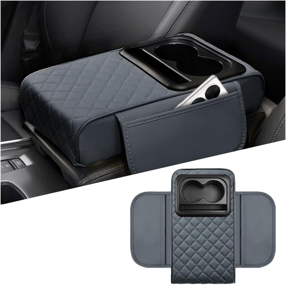 Car Armrest Box, Leather Memory Foam Center Console Cover with Cup ...