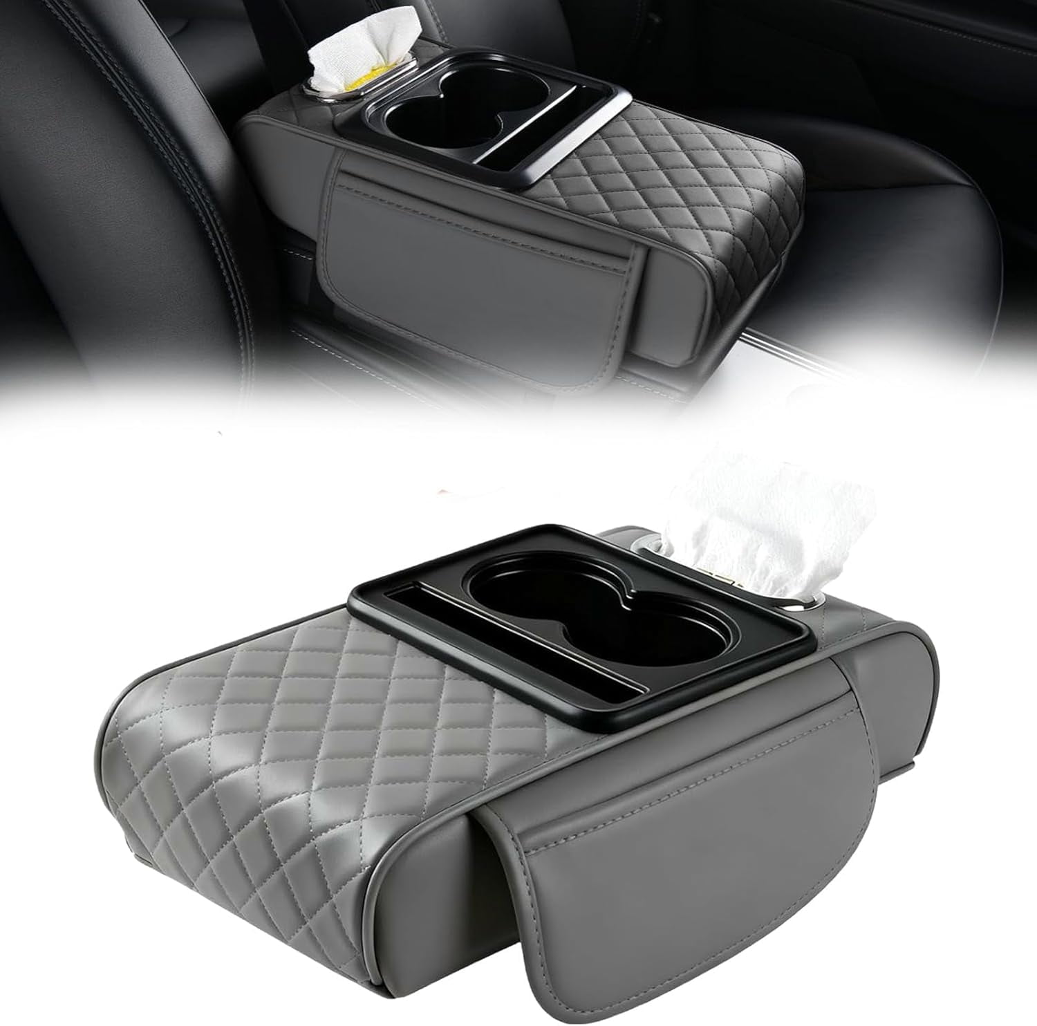 Car Armrest Box, multifunctional pu leather car armrest box mat Phone ...