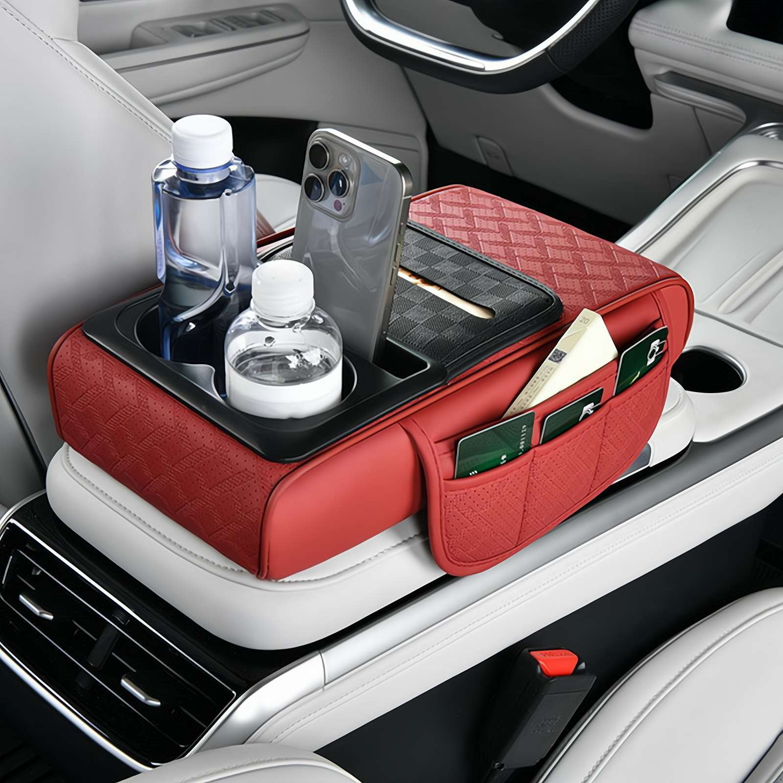 Car Armrest Cushion, 5-in-1 Car Center Console Cover with Cup Holder ...
