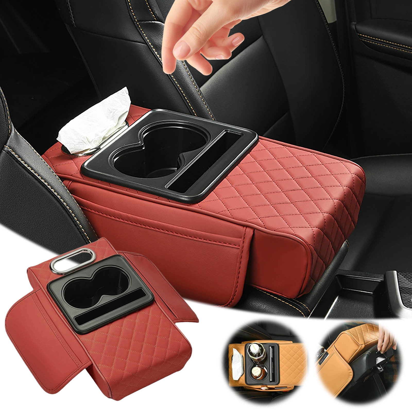 Car Armrest Cushion, 5-in-1 Center Console Cover with 2 Storage Bags ...