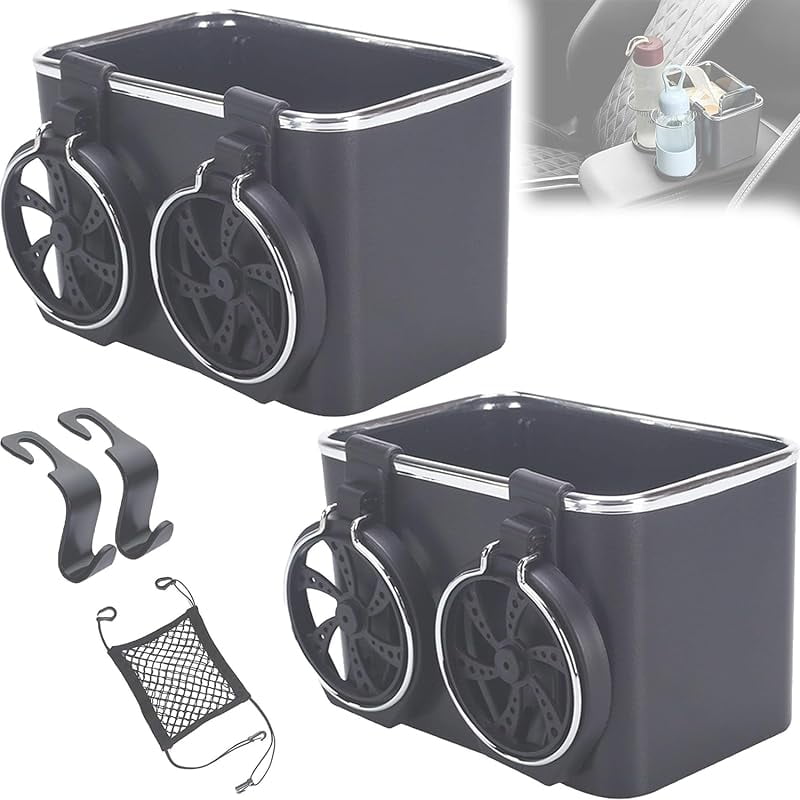 Car Armrest Storage Box, Car Tissue Storage Box with 2 Foldable Cup ...