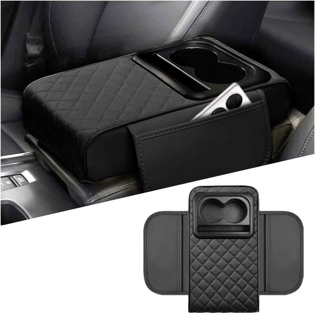 Car Armrest Storage Box, Memory Foam Leather 4 in 1 Vehicle Arm Rest ...