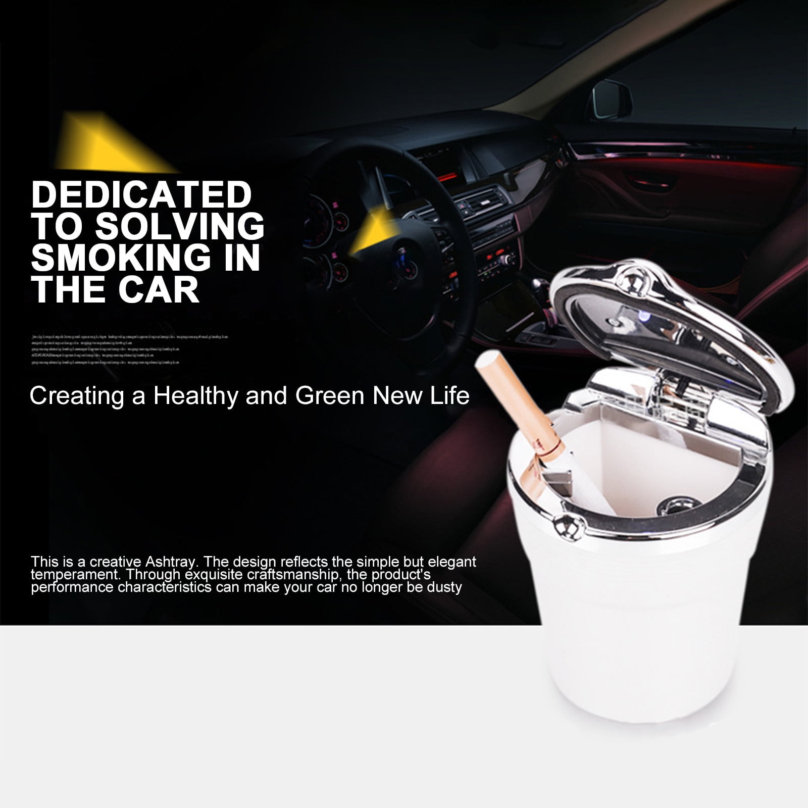 Car Ashtray (1-Pack), Easy Clean Up Detachable Stainless Car Ashtray ...