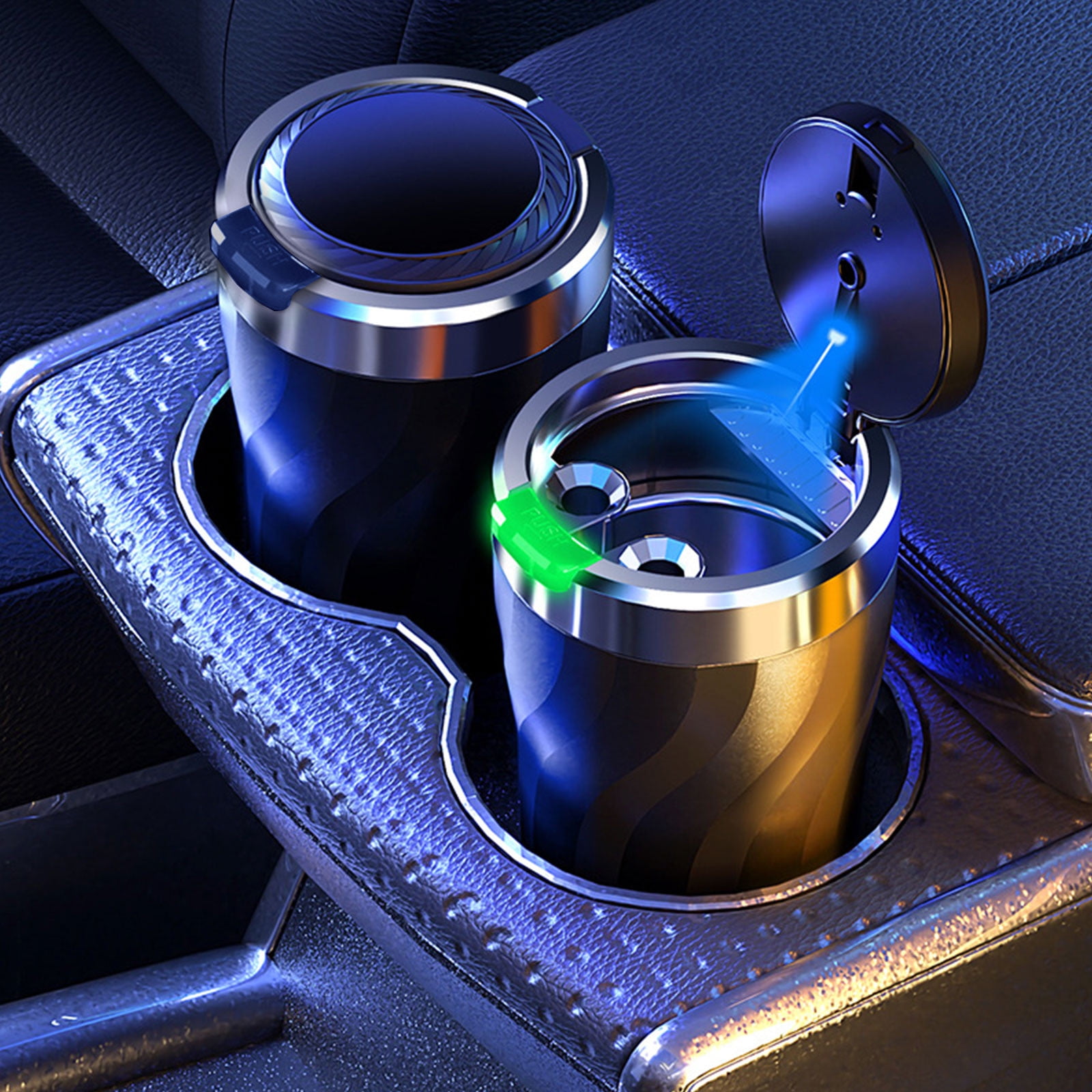 Car Ashtray with Lid and LED Light for Night Use, Portable Smokeless ...