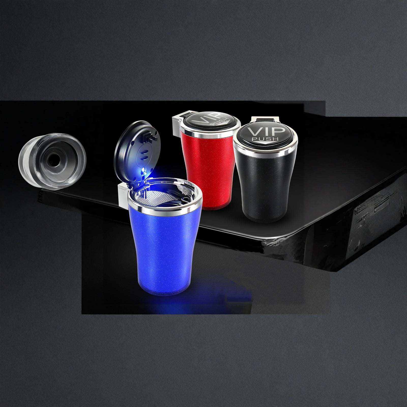 Car Ashtray with Lid, LED Light One-Touch Open Auto Ash Tray with Flame ...