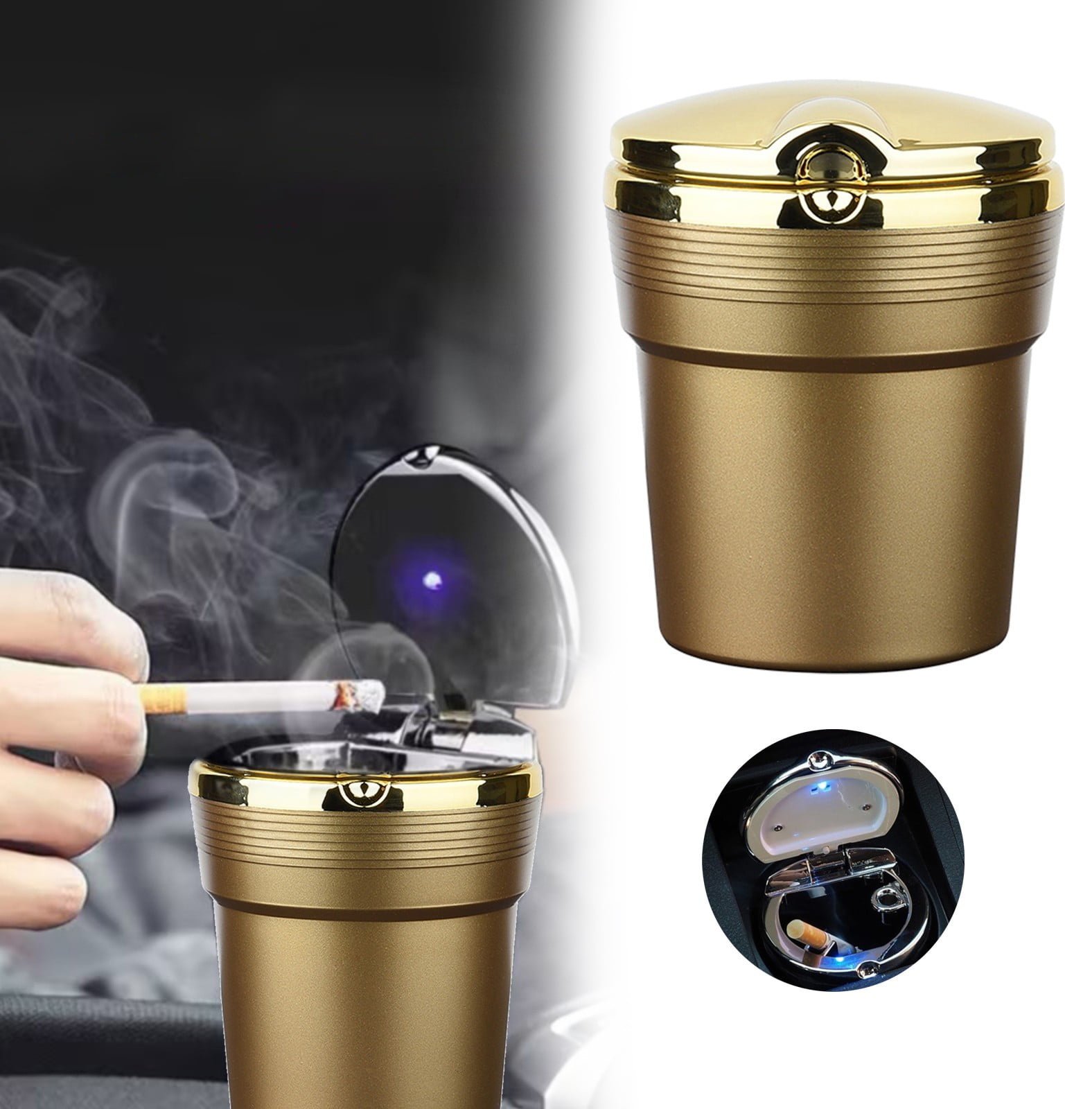 Car Ashtray with Lid Smell Proof, Smokeless Ashtray, Mini Car Trash Can ...