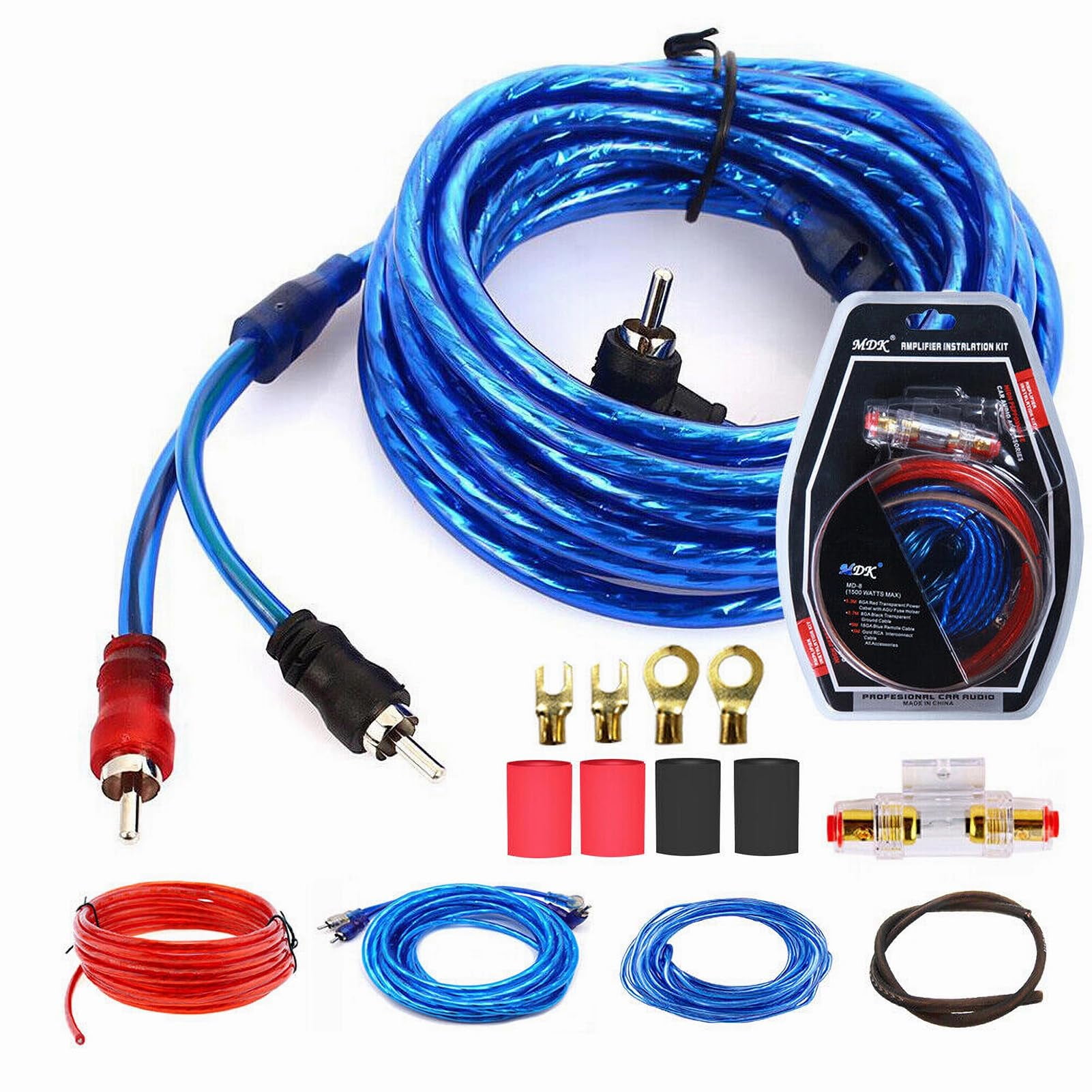Car Audio Cable Kit 1500W Amp Amplifier Install RCA Subwoofer Sub ...