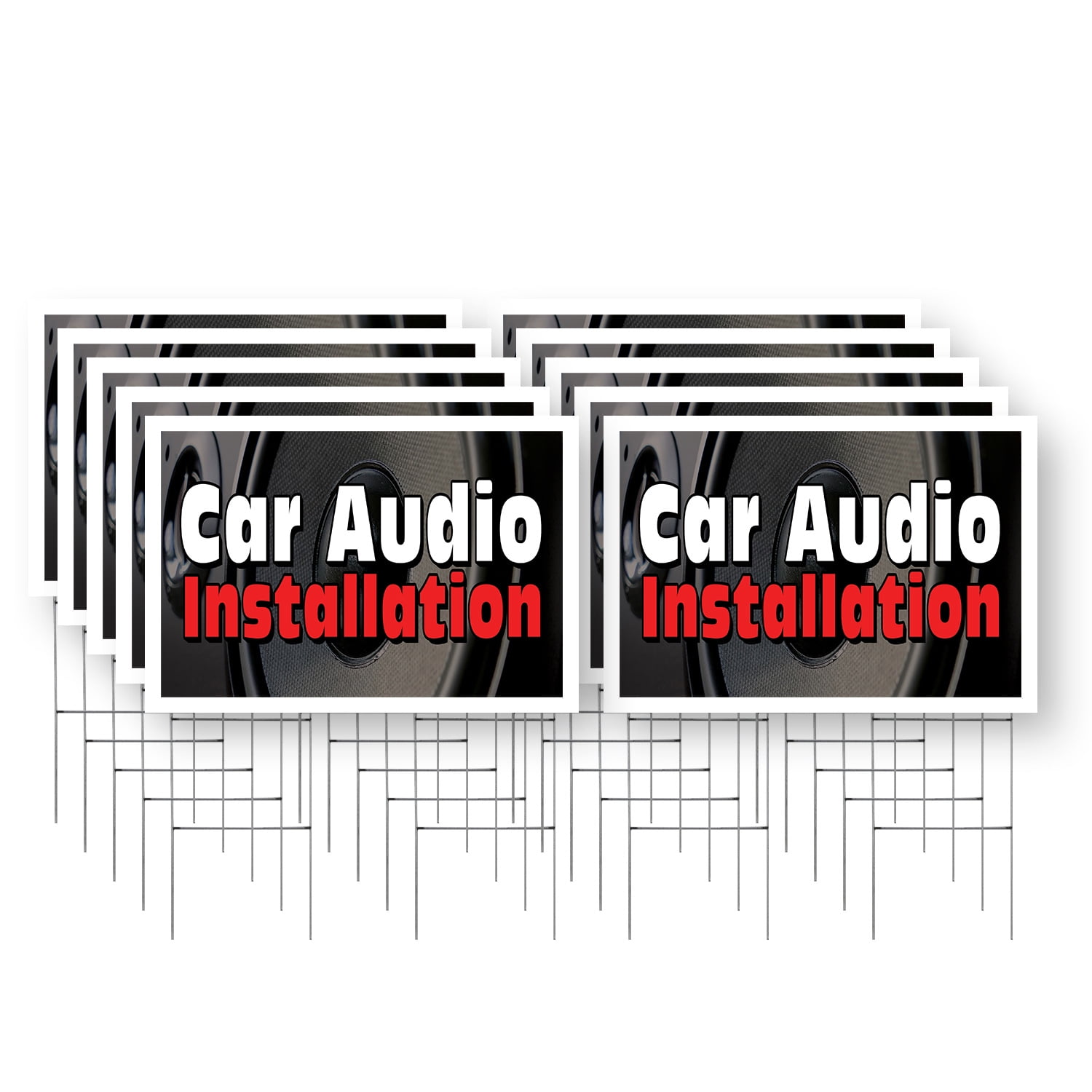Car Audio Installation Yard Sign 10 Pack of 24 Inch x 36 Inch Double Sided Weatherproof Heavy ...