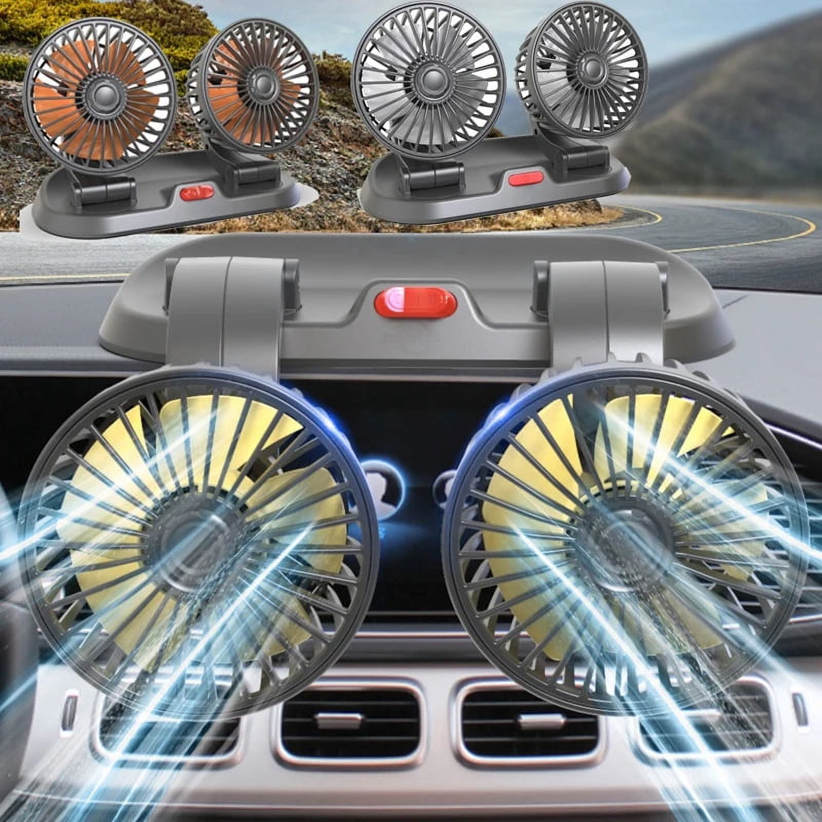 Car Auto Air Cooling Fan Portable Dual Head Car Fan 360 Degree Rotation ...