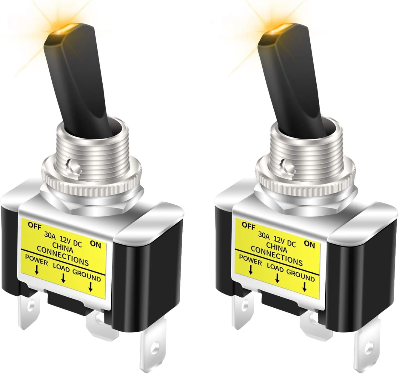 Car Auto Lighted Toggle Switch 12V, Yellow 12 Volt LED Toggle Switch ...