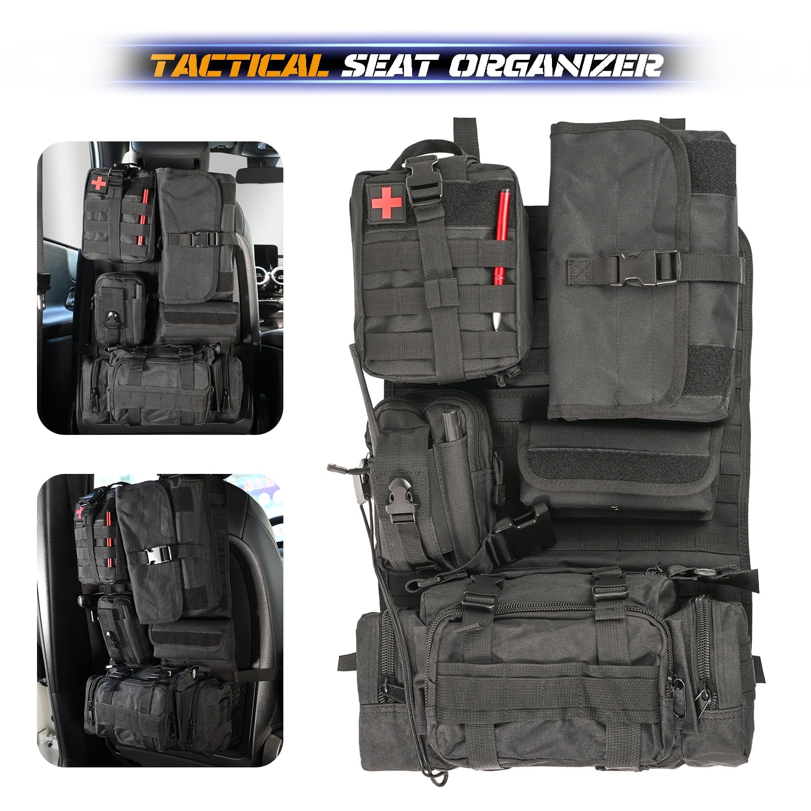 Car Auto Seat Back Molle Organizer Tactical with 5 Molle Pouches Pocket ...