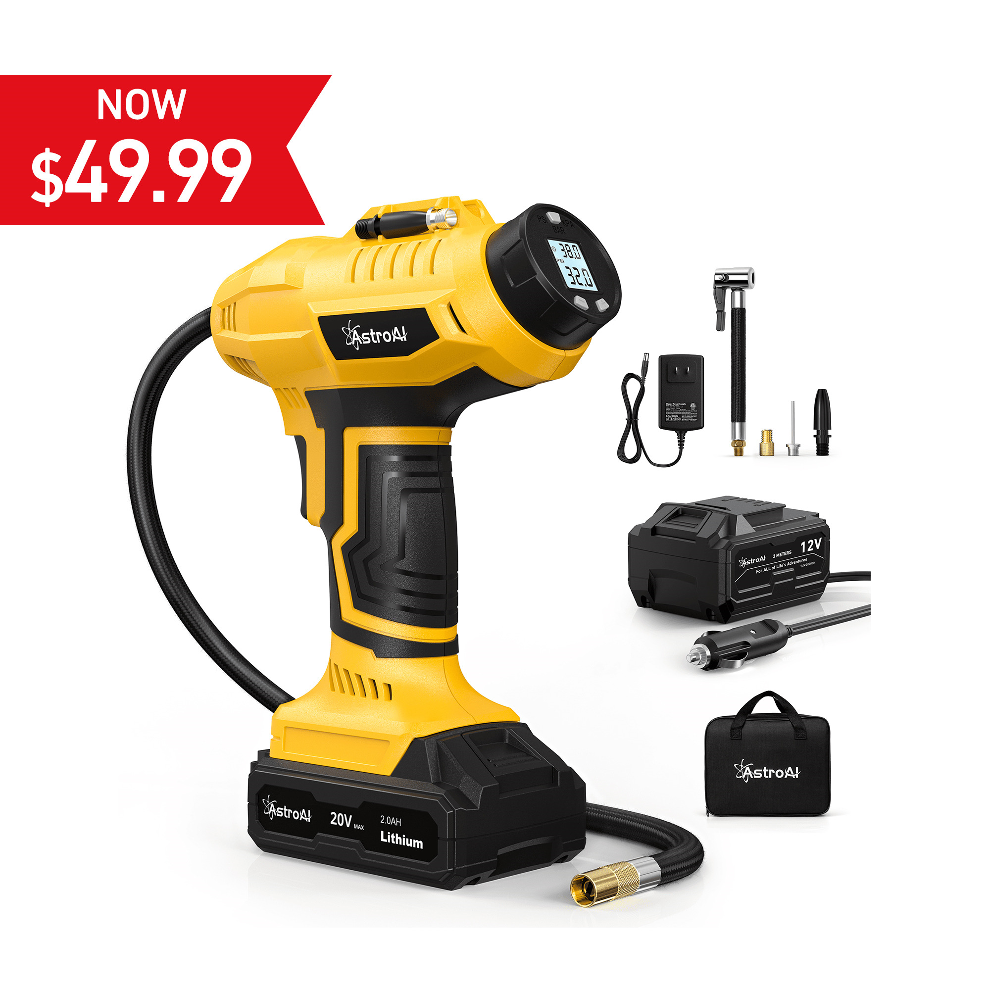 Hyper Tough DC12V Cordless Portable Pistol Tire Inflator with Pre-set ...