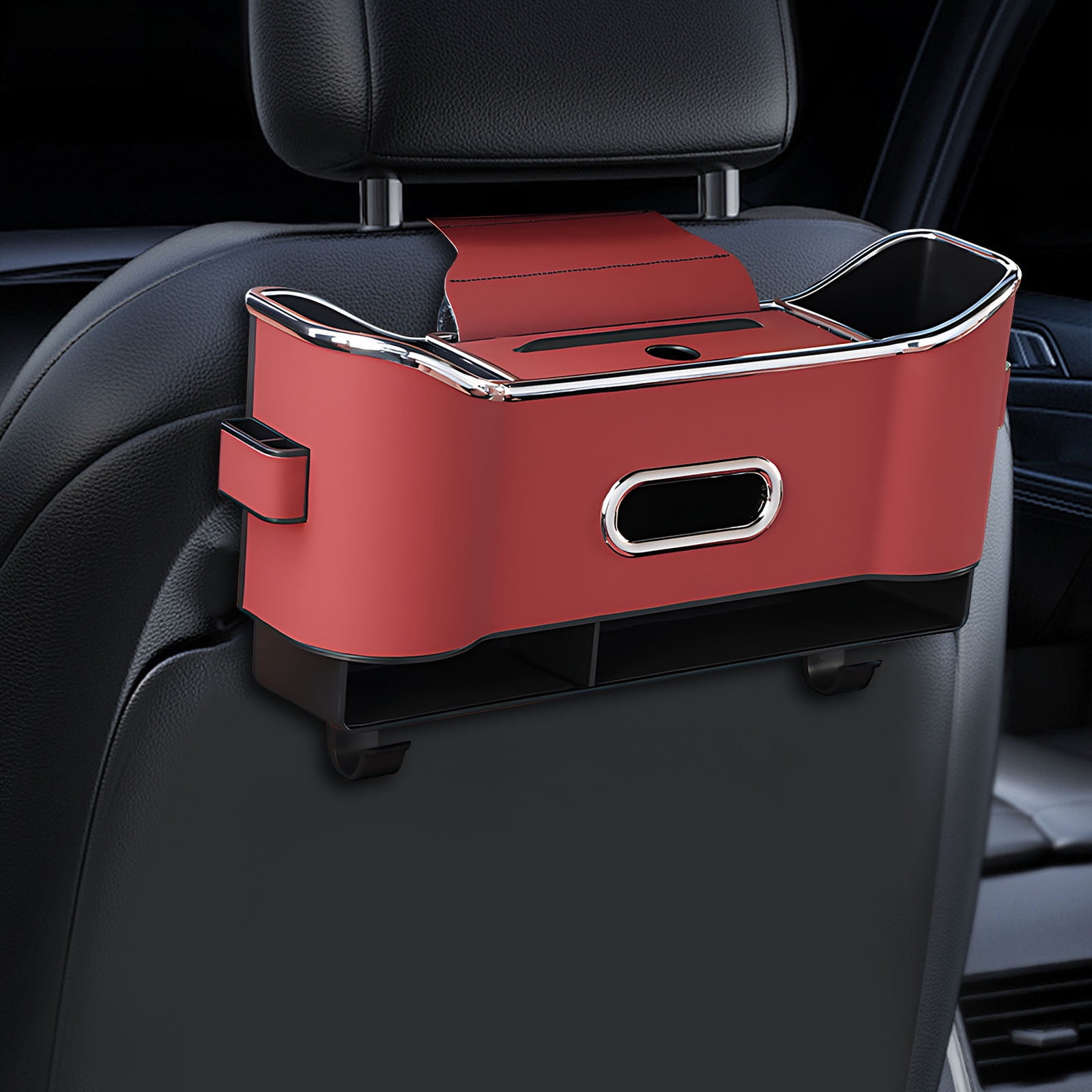 Car Back Seat Organizer with 2 Drink Cup Holder Tissue Box and Storage Box Hook Multi functional Storage Great for Kids and Travel