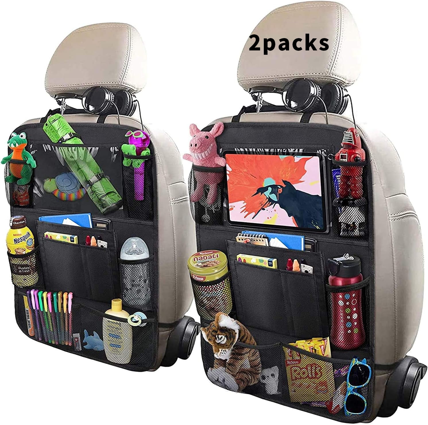 SUSWIM 2 Pack Car Backseat Organizer with 10" Table Holder, 9 Storage ...