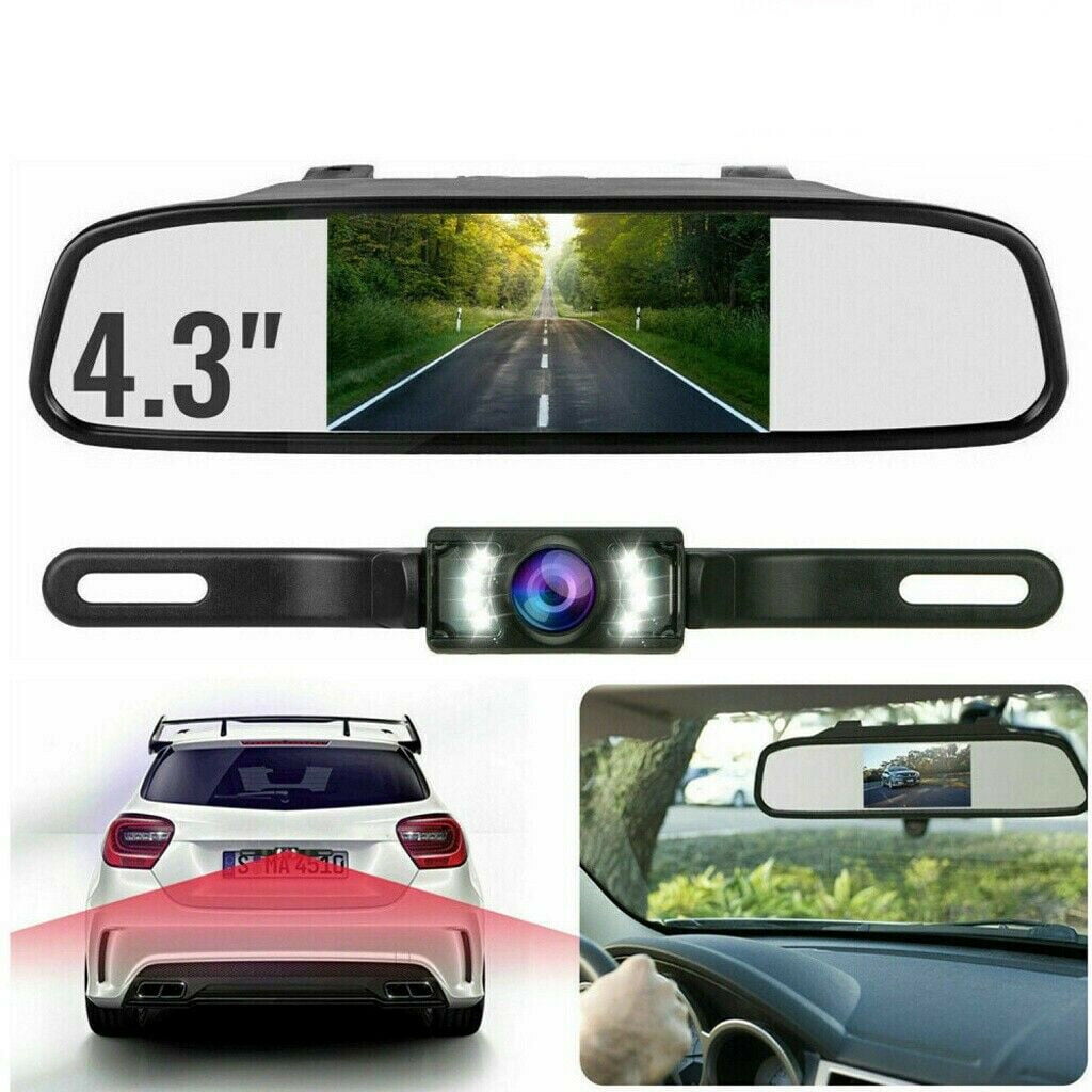 Car Backup Camera Kit 4.3" Mirror Monitor Waterproof License Plate ...