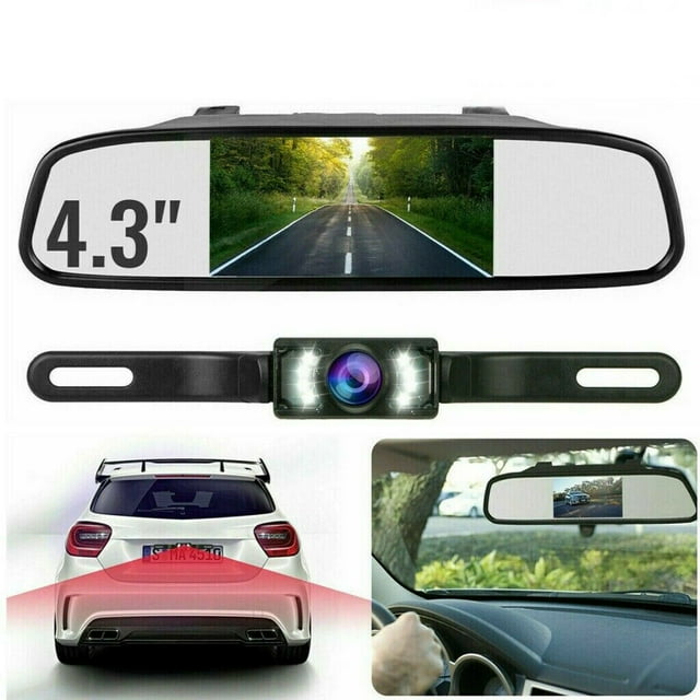 Car Backup Camera Kit 4.3" Mirror Monitor Waterproof License Plate ...