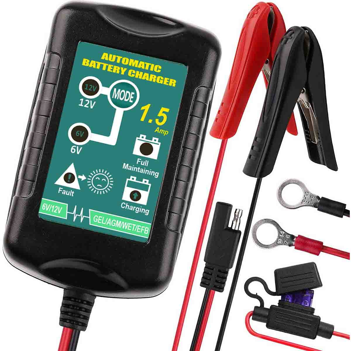 Car Battery Charger 1.5A 6V Automatic Smart Charger Maintainer ...
