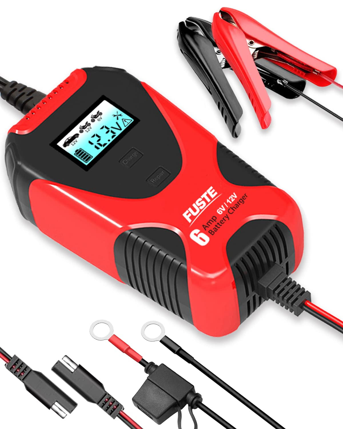 Car Battery Charger 6V/12V Battery Charger Maintainer,6 Amp Trickle ...