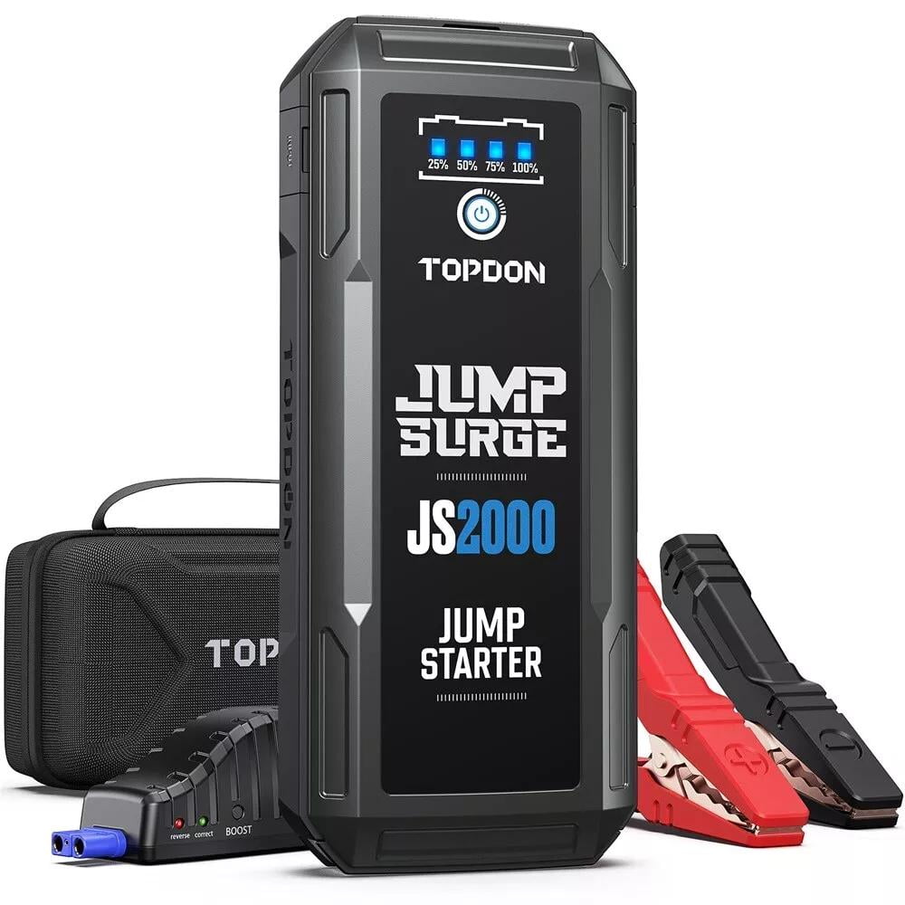 Car Battery Charger Jump Starter, TOPDON JS2000 16000mAh 2000A 12V Portable Booster for Up to 8L ...