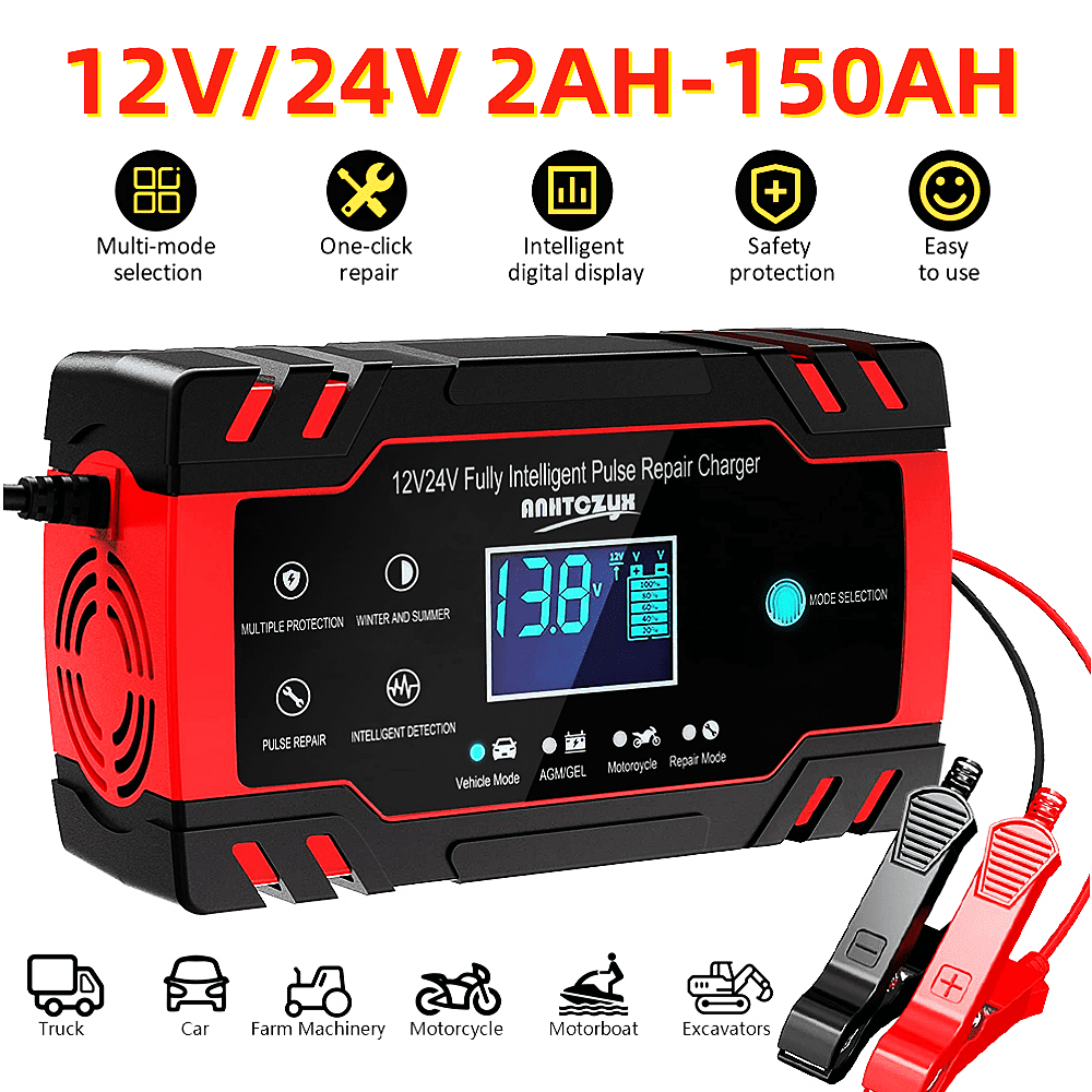 Car Battery Charger,Kepeak 24V/12V Smart Automatic Car Battery Charger ...