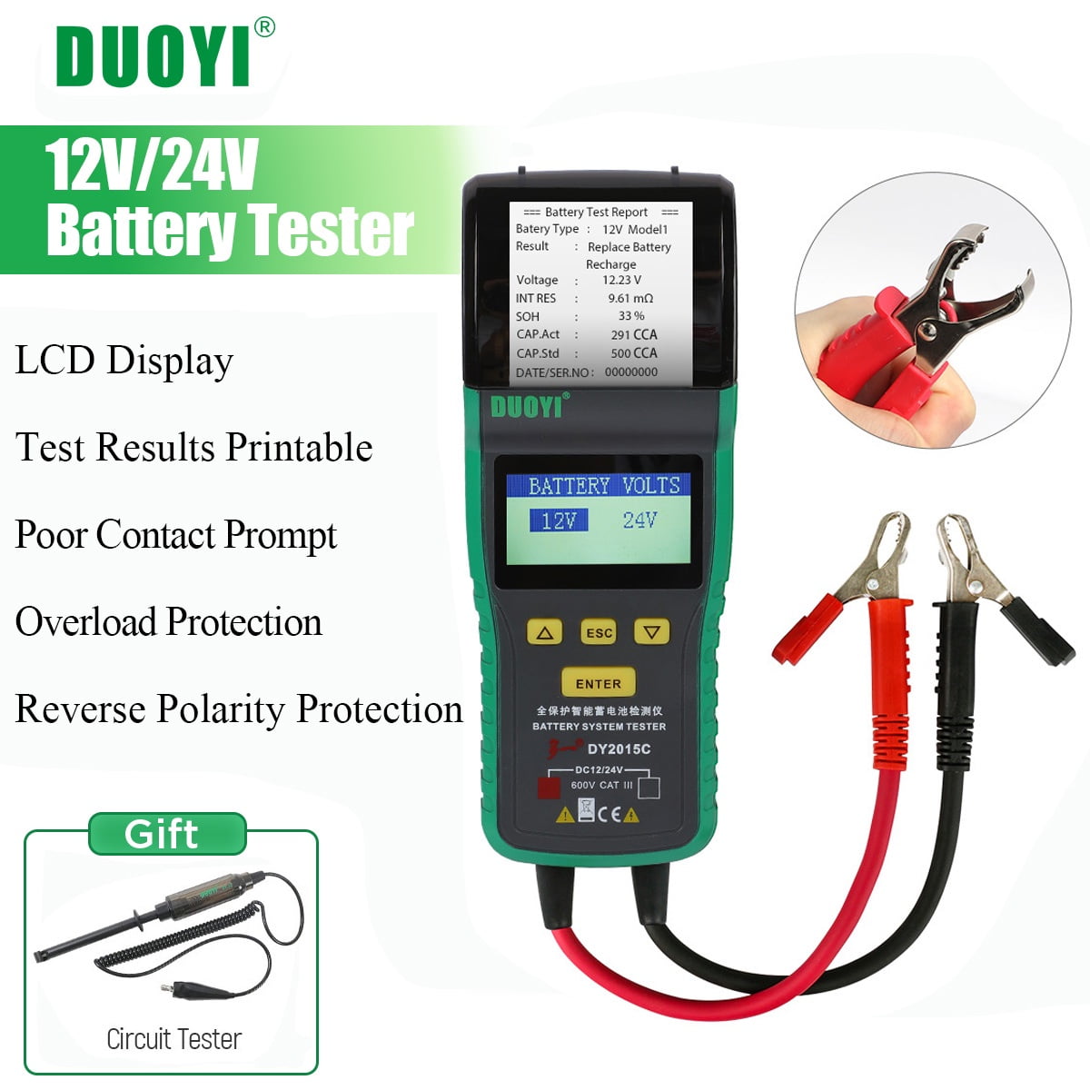 Automotive Battery Tester Car Battery Load Detector 12V-24V Lead-acid ...