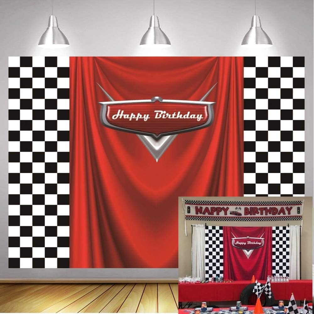 Car Black White Grid Red Birthday Themed Backdrops Racing Flag Red ...