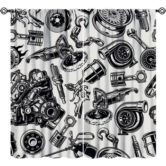 Car Blackout Curtains Modern Abstract Car Repair Light Grey Black Art ...
