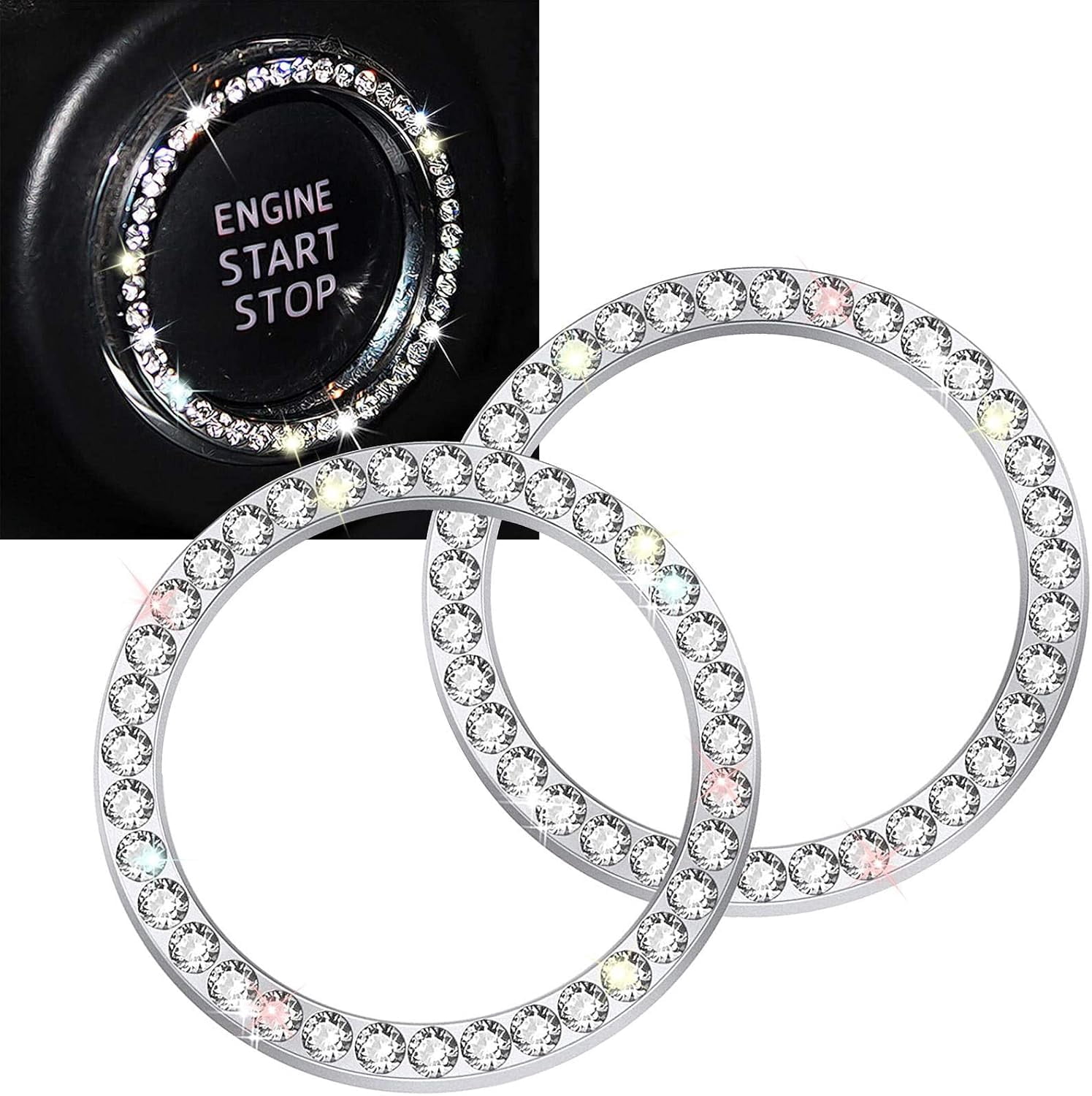 Car Bling Ring Crystal Car Stickers Rings Womens Car Decals,2Pcs Push ...