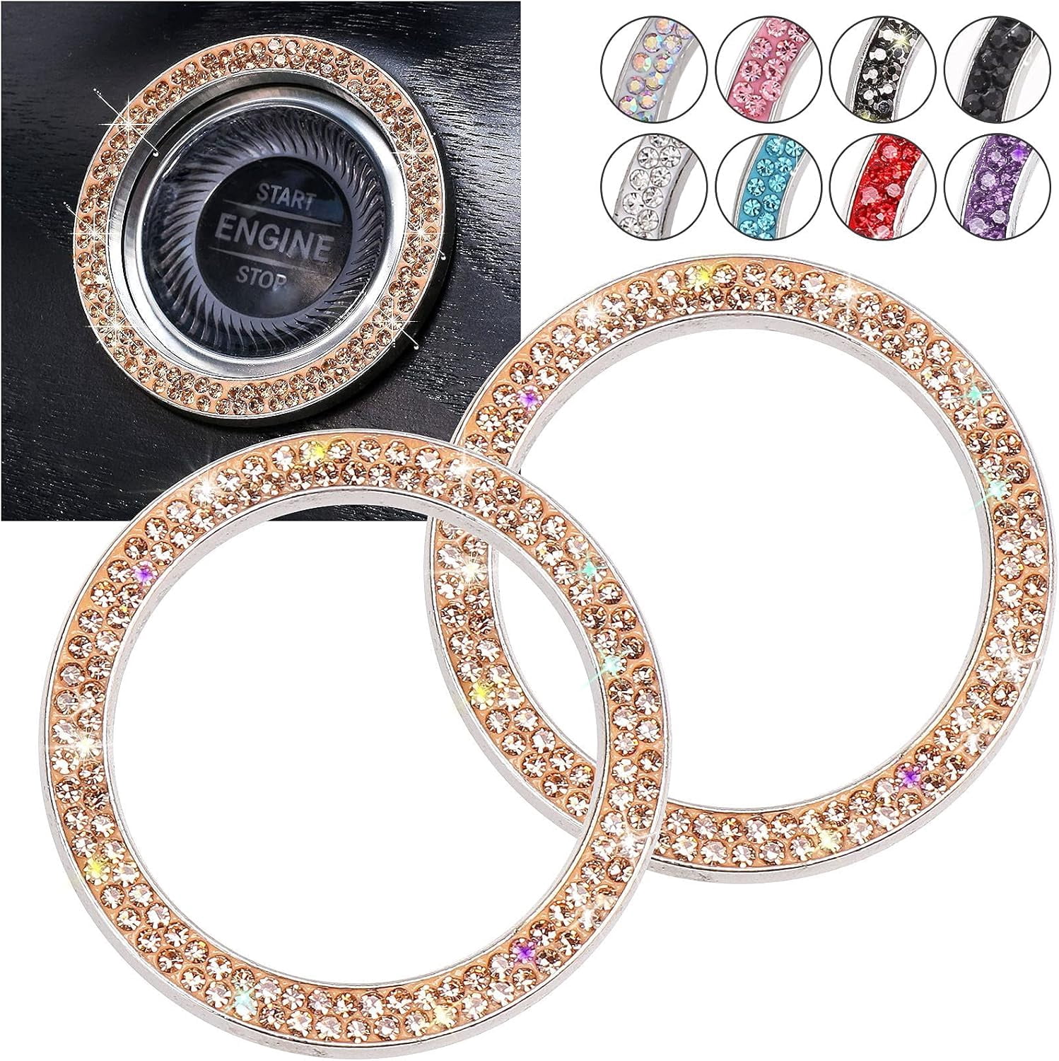 Car Bling Ring Crystal Car Stickers Rings Womens Car Decals,2Pcs Push ...