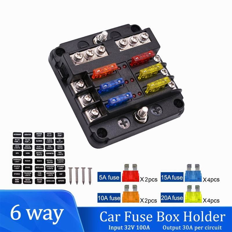 Car Boat Fuse Box Holder With 6 Ways 12 Ways Blade Fuse Holder Block ...