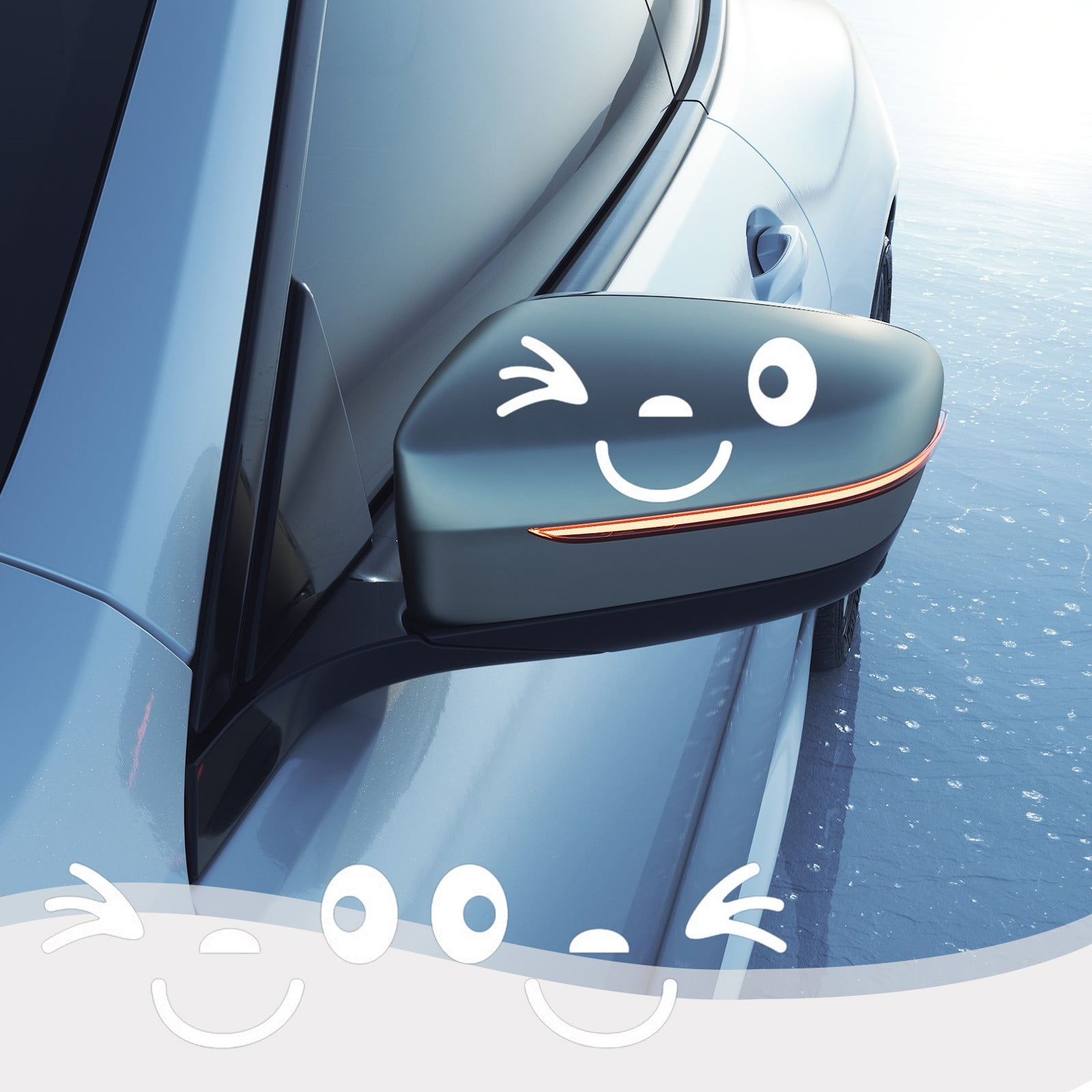 Car Body Sticker Set | Smiling Face Decal for Rearview & Reverse Mirror ...