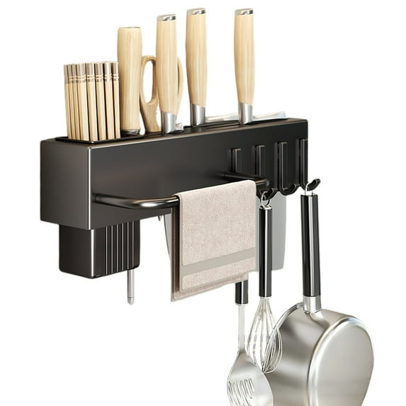 Car Bon Steel Utensil Rack Space Saving Kitchen Organizer With Hooks ...