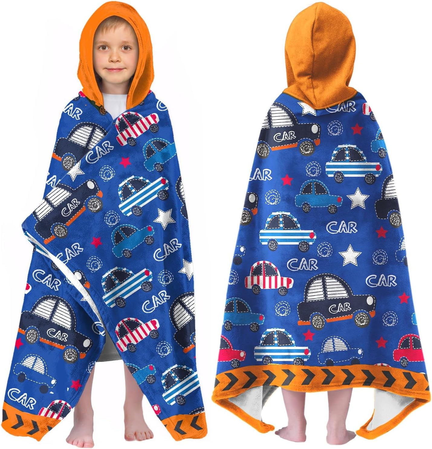 Car Boys Beach Towel with Hoodie for Kids Toddlers Age 4-8, Blue Bath ...