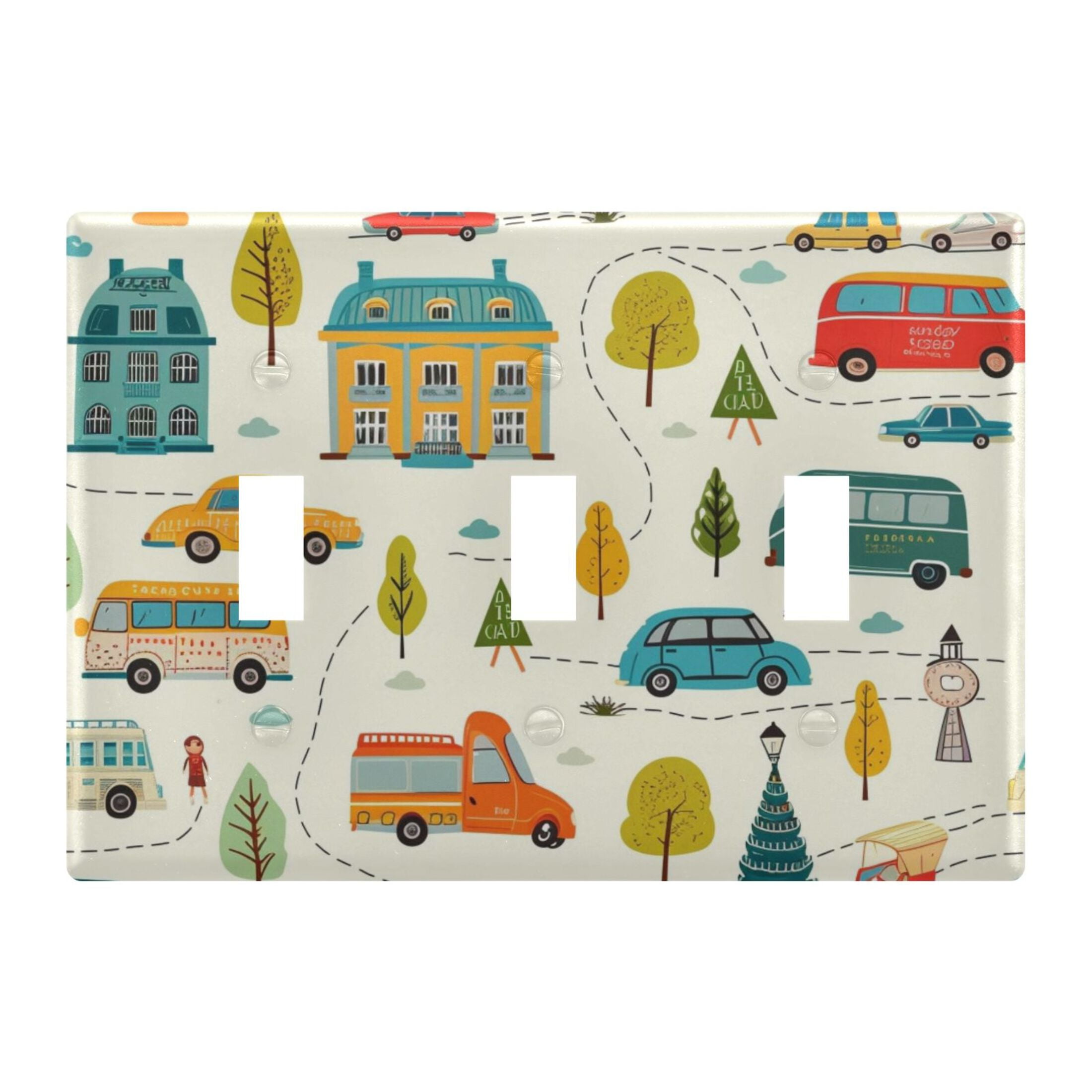 Car Building Tree Light Switch Plate Covers 3 Gang Wall Plate Plastics ...