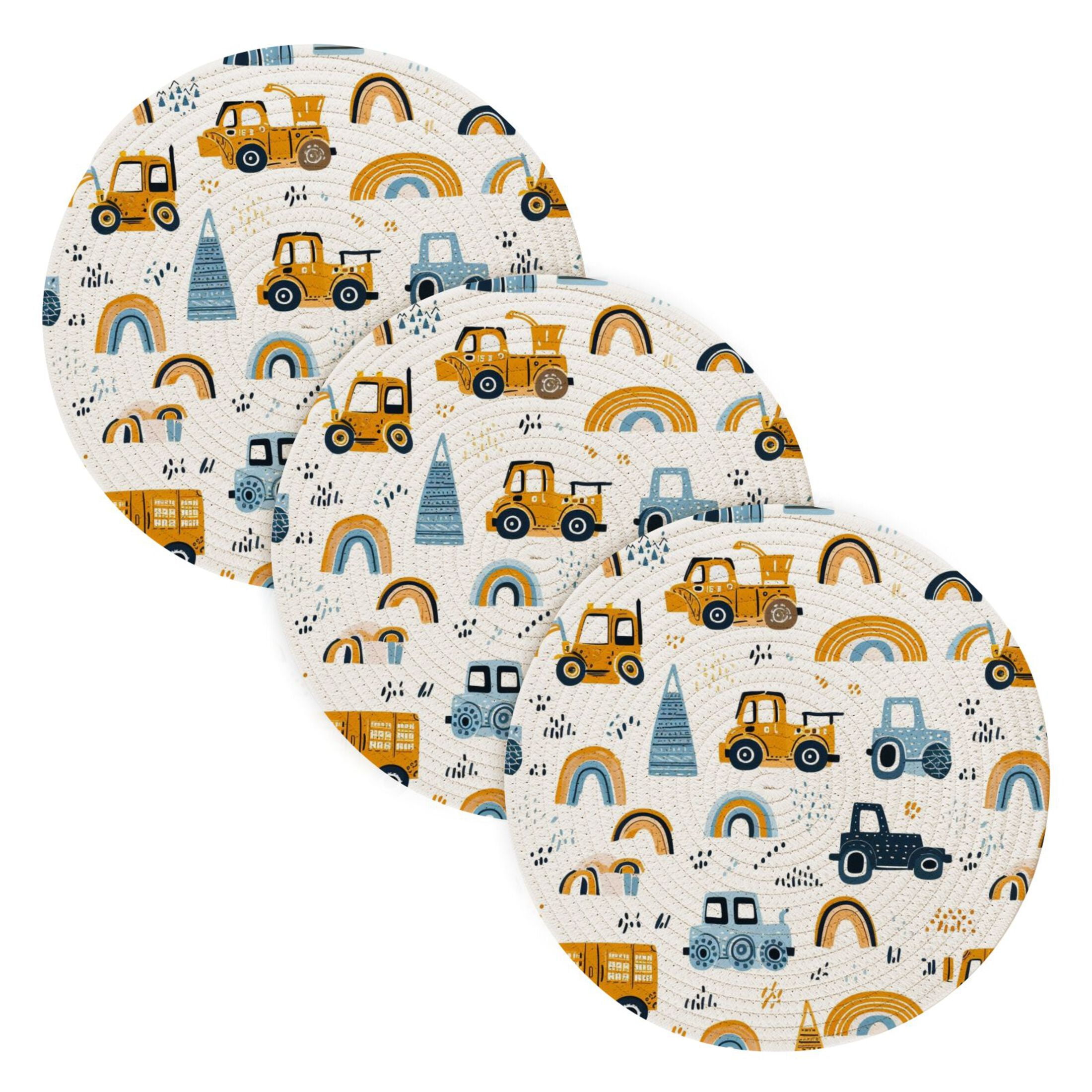 Car Bus Truck Rainbow 3 Pcs Pot Holders Trivets Set Woven Heat ...