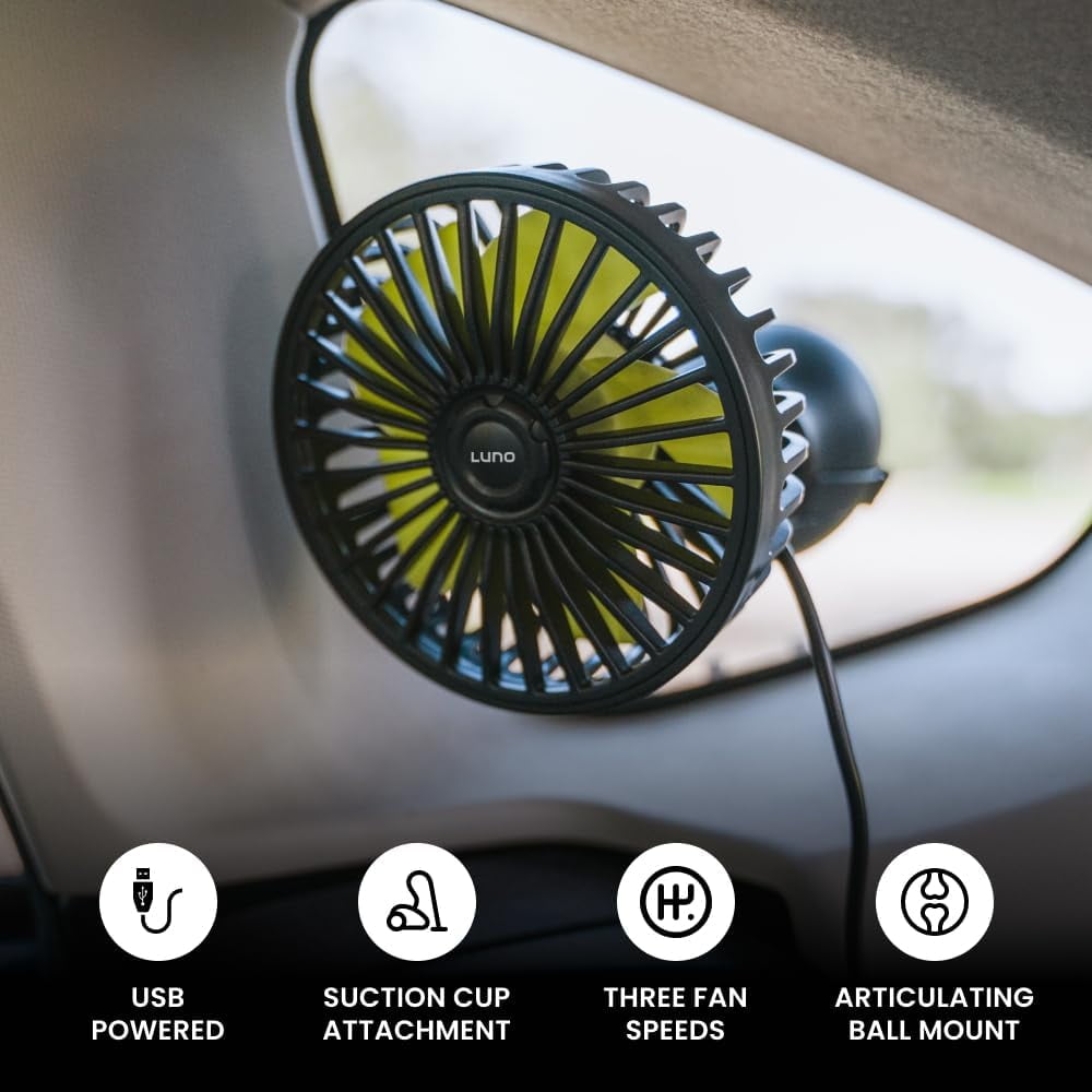 Car Camping Fan - USB powered, Multi-speed, articulating ball mount ...