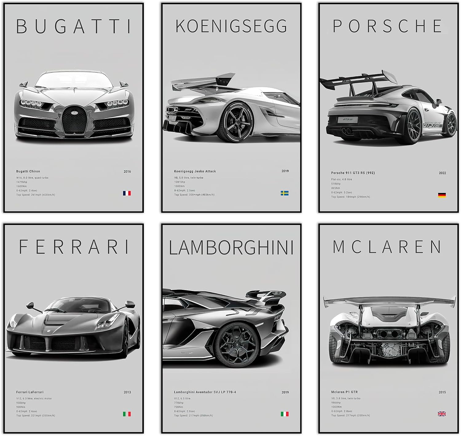 Car Canvas Poster Wall Art, Supercar Art Prints, 6pac/Set (6 Set, 8 x ...