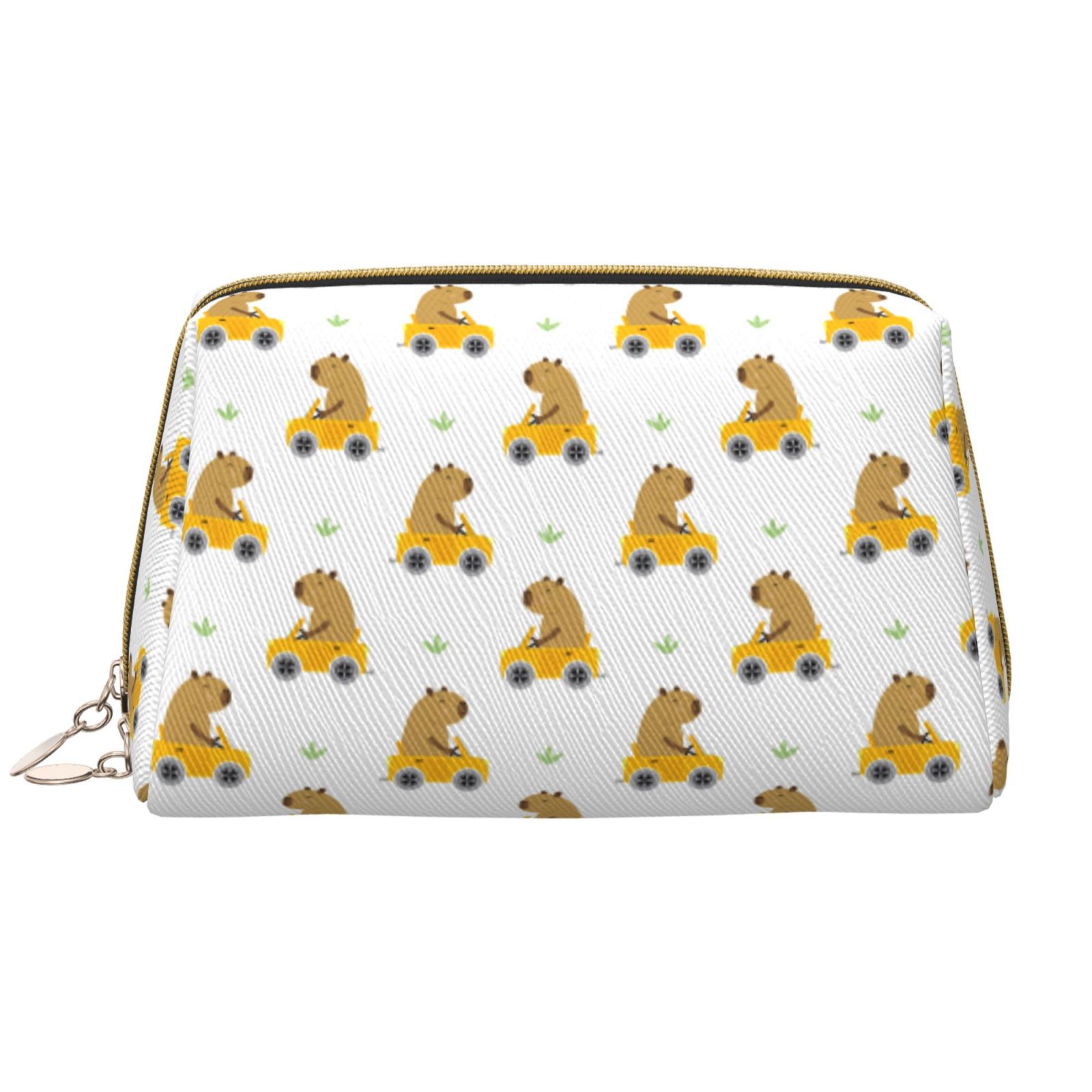 Car Capybaras Makeup Bag, Leather Waterproof Travel Toiletry Bag, Large ...