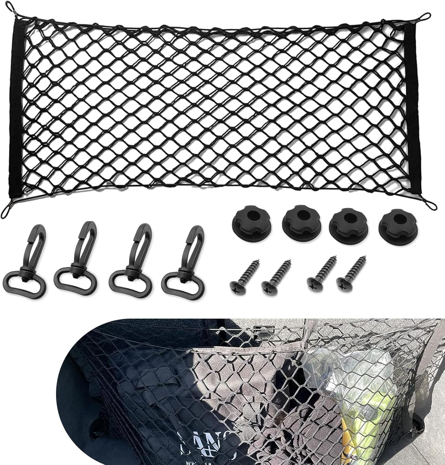 Car Cargo Net, Trunk Net Stretchable Storage Mesh with Secure Hooks ...