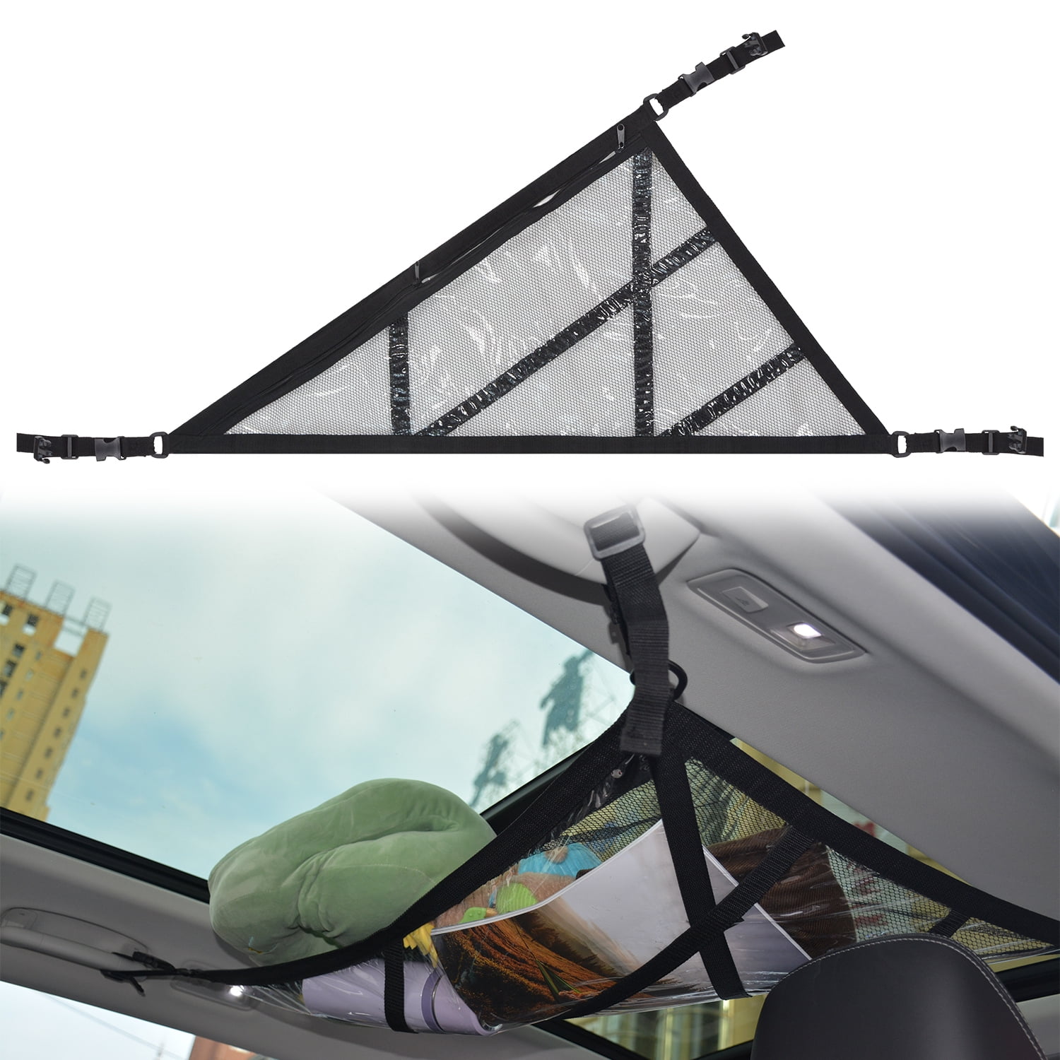 Car Ceiling Cargo Net Pocket, Triangle Car Roof Storage Organizer with ...
