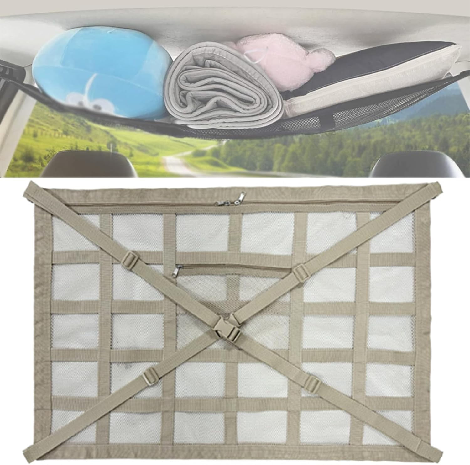 Car Ceiling Cargo Network Slimline Cargo Net, Double Layer Roof Mesh ...